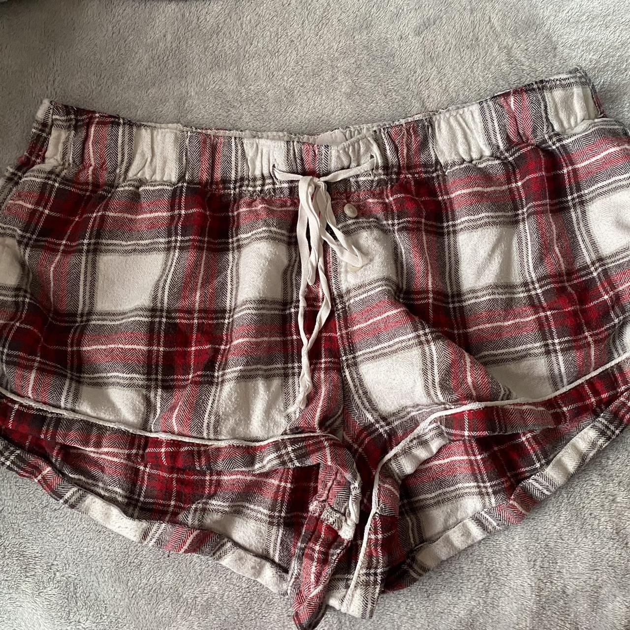 Plaid pajama shorts with elastic waistband,... - Depop