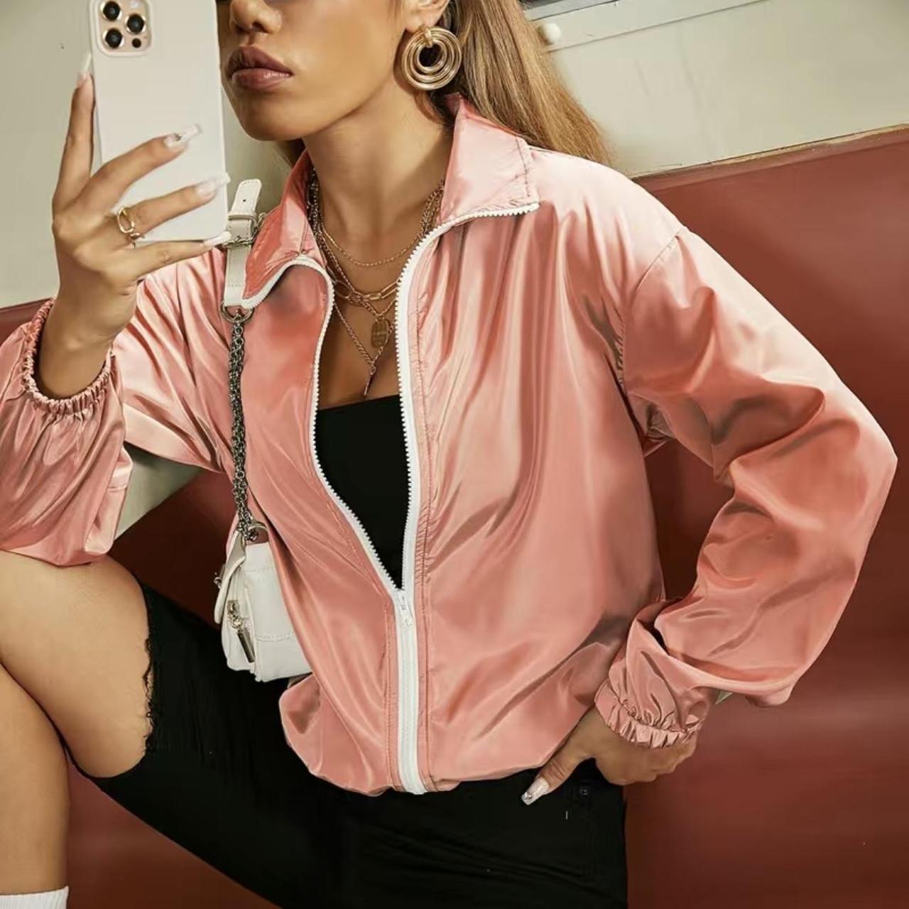 Zara Women's Pink and White Jacket | Depop