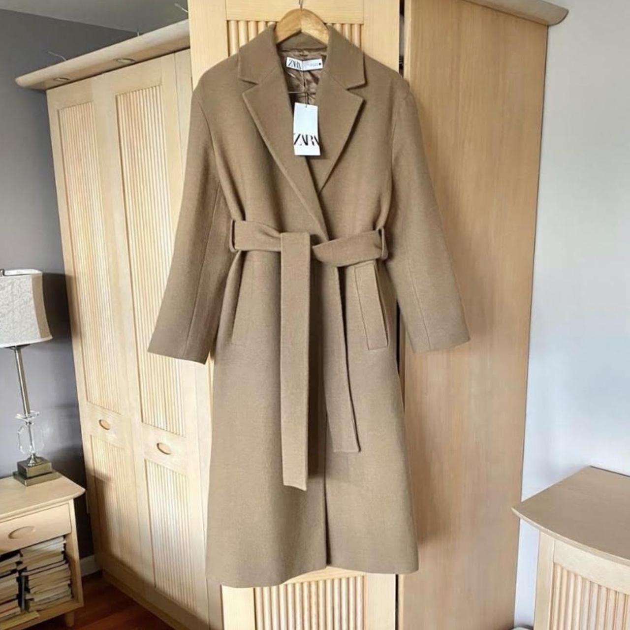 Zara Belted Wool Blend Coat Beige FREE TWO DAY... - Depop