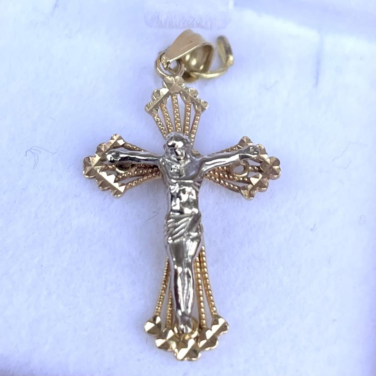 solid gold crucifix filigree pendant no stamp due... - Depop