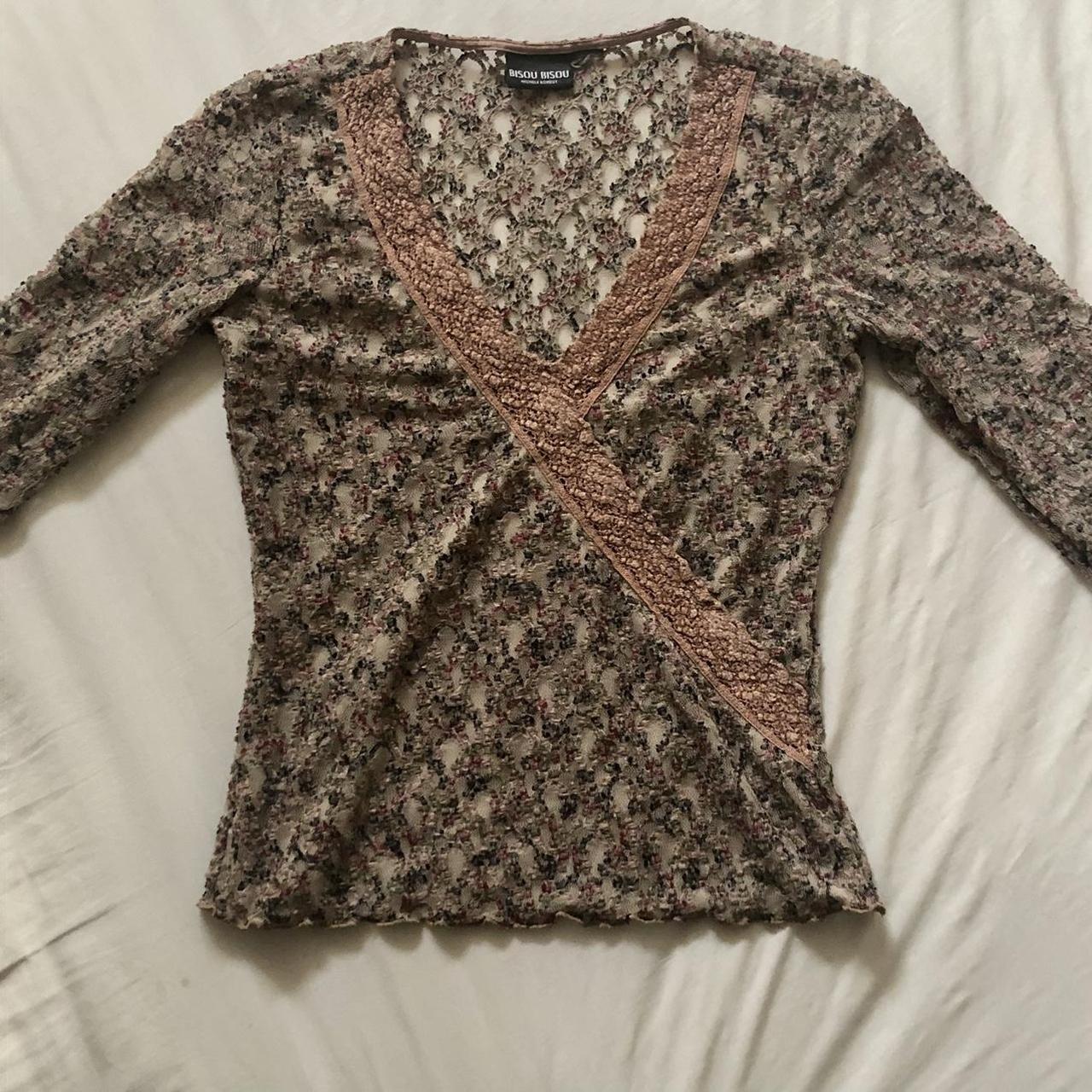 2000s lace wrap top style mimics a wrap top, (it... - Depop