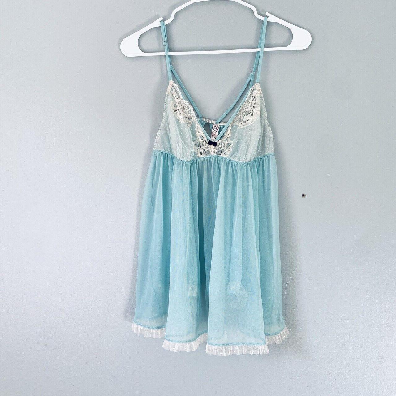 Victorias Secret Chemise Large Light Blue Mint Lace... | Depop