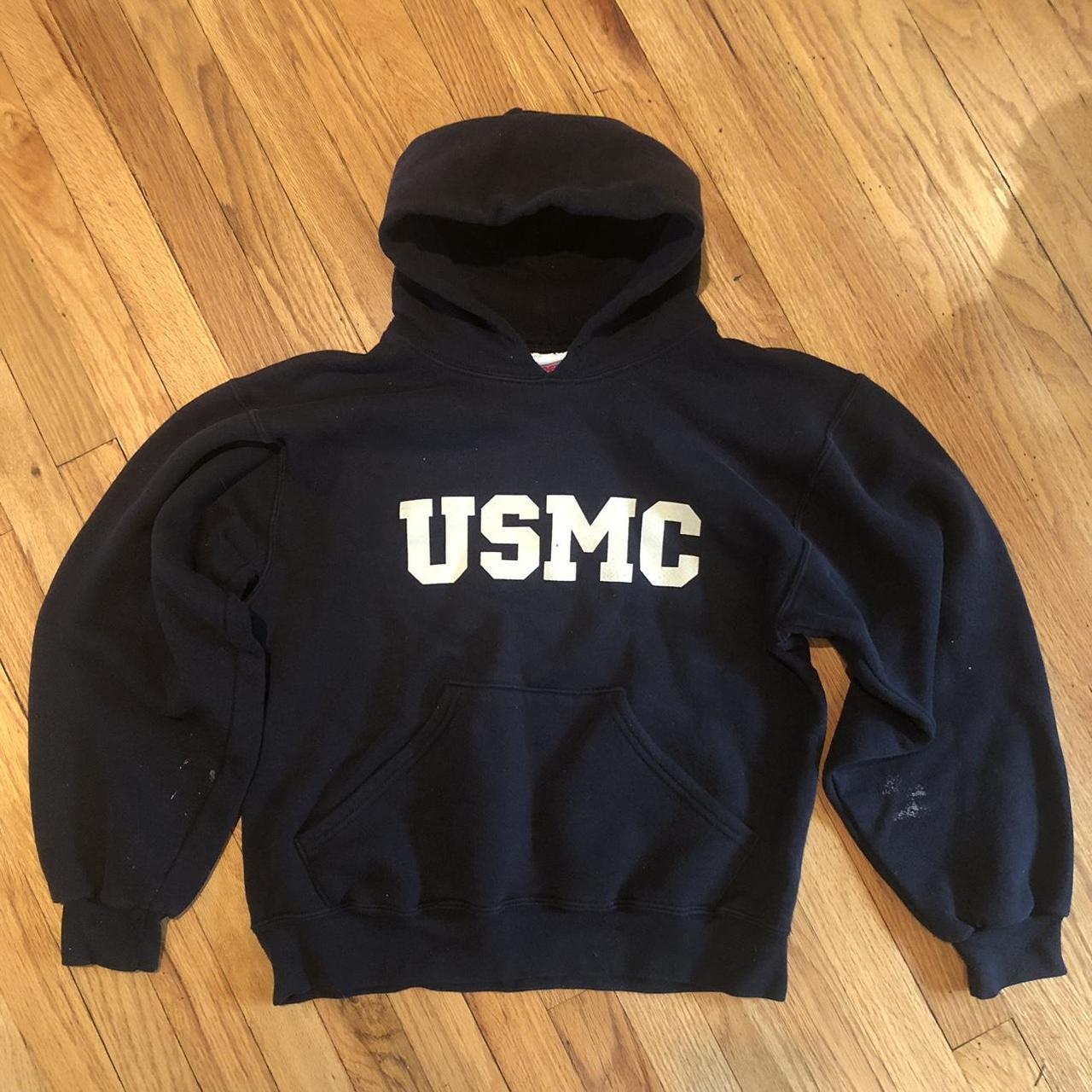Boxy black vintage y2k Soffe USMC hoodie... - Depop