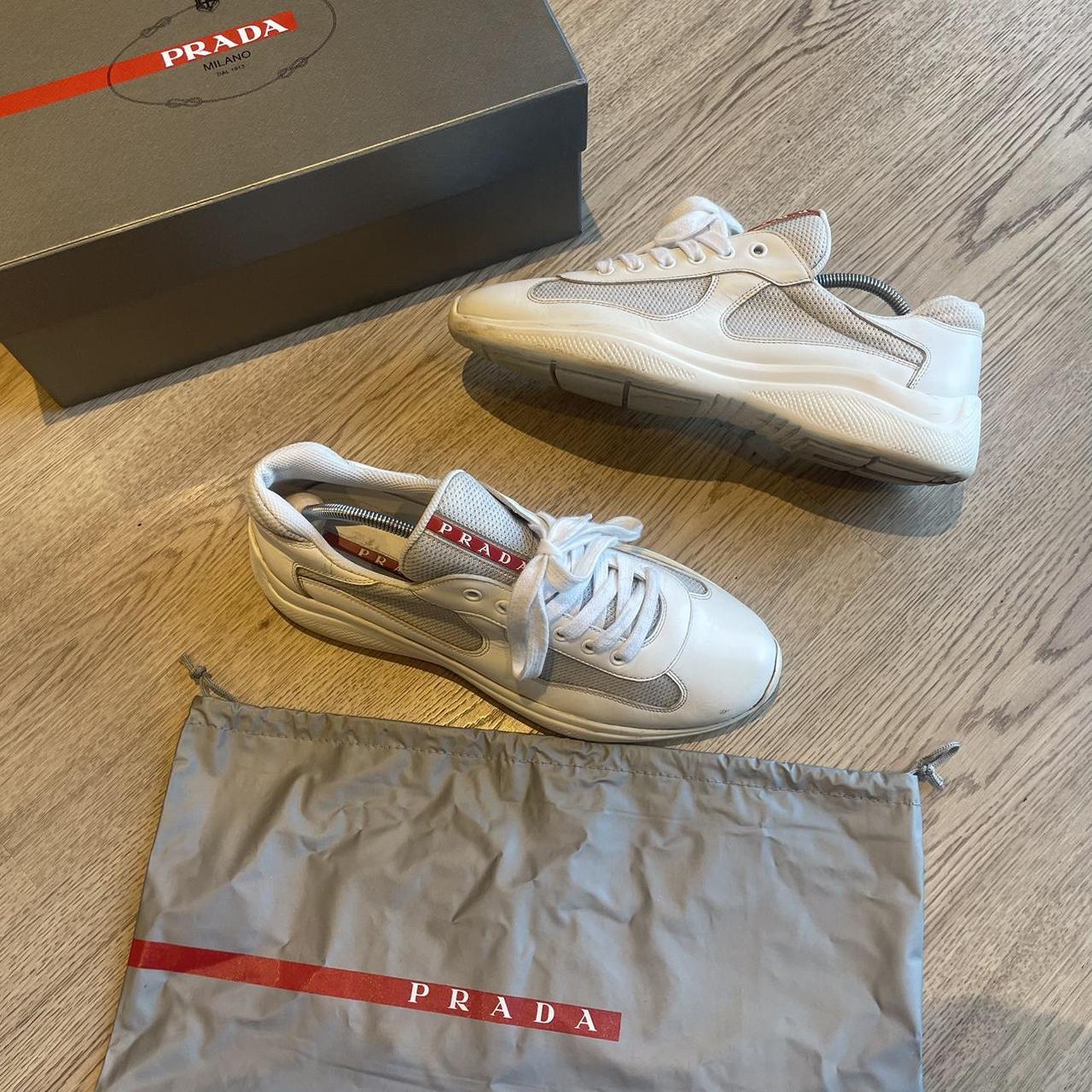 Prada America cup Size 7 fits 8/9 Cocaine white... - Depop