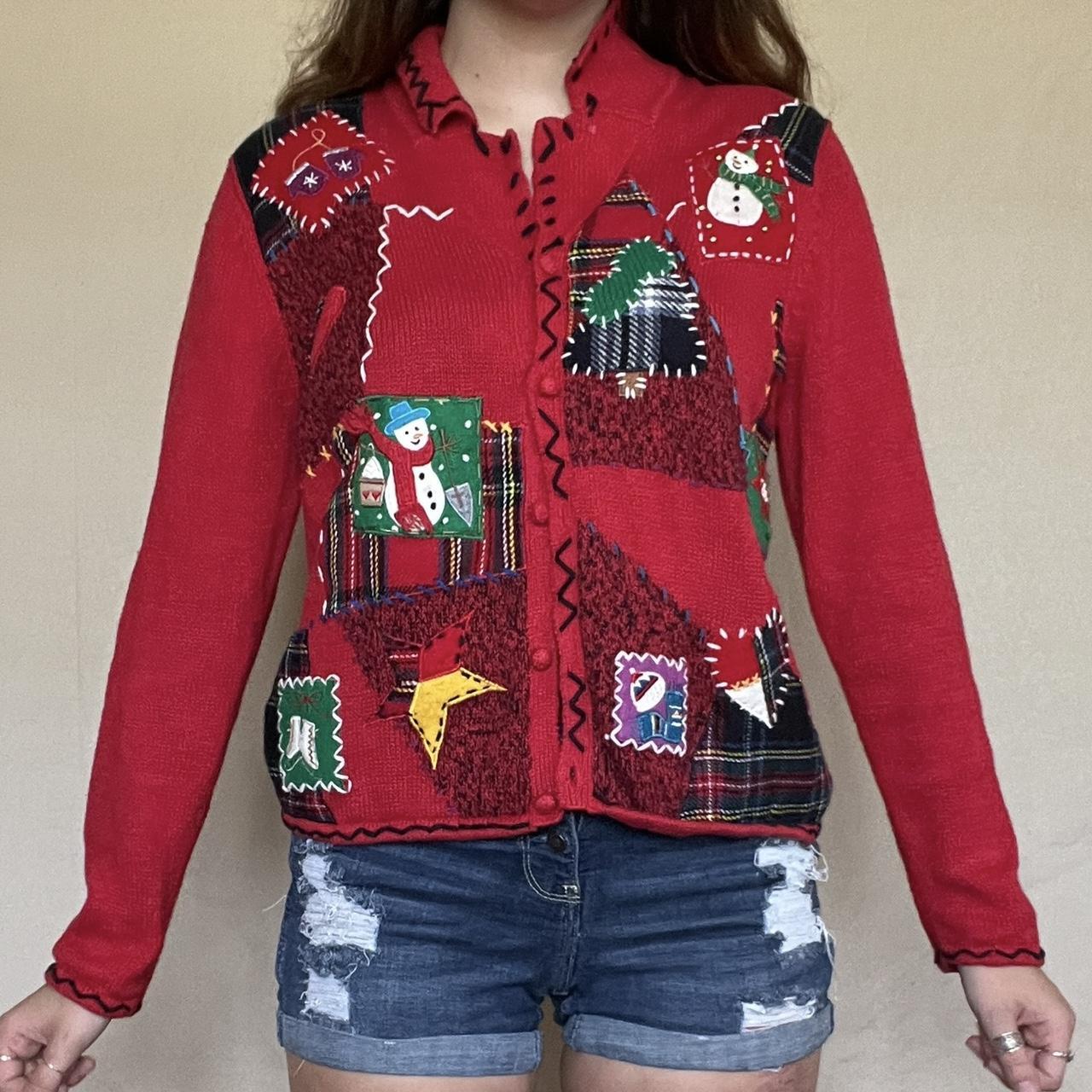 insanely adorable patchwork button up christmas... - Depop