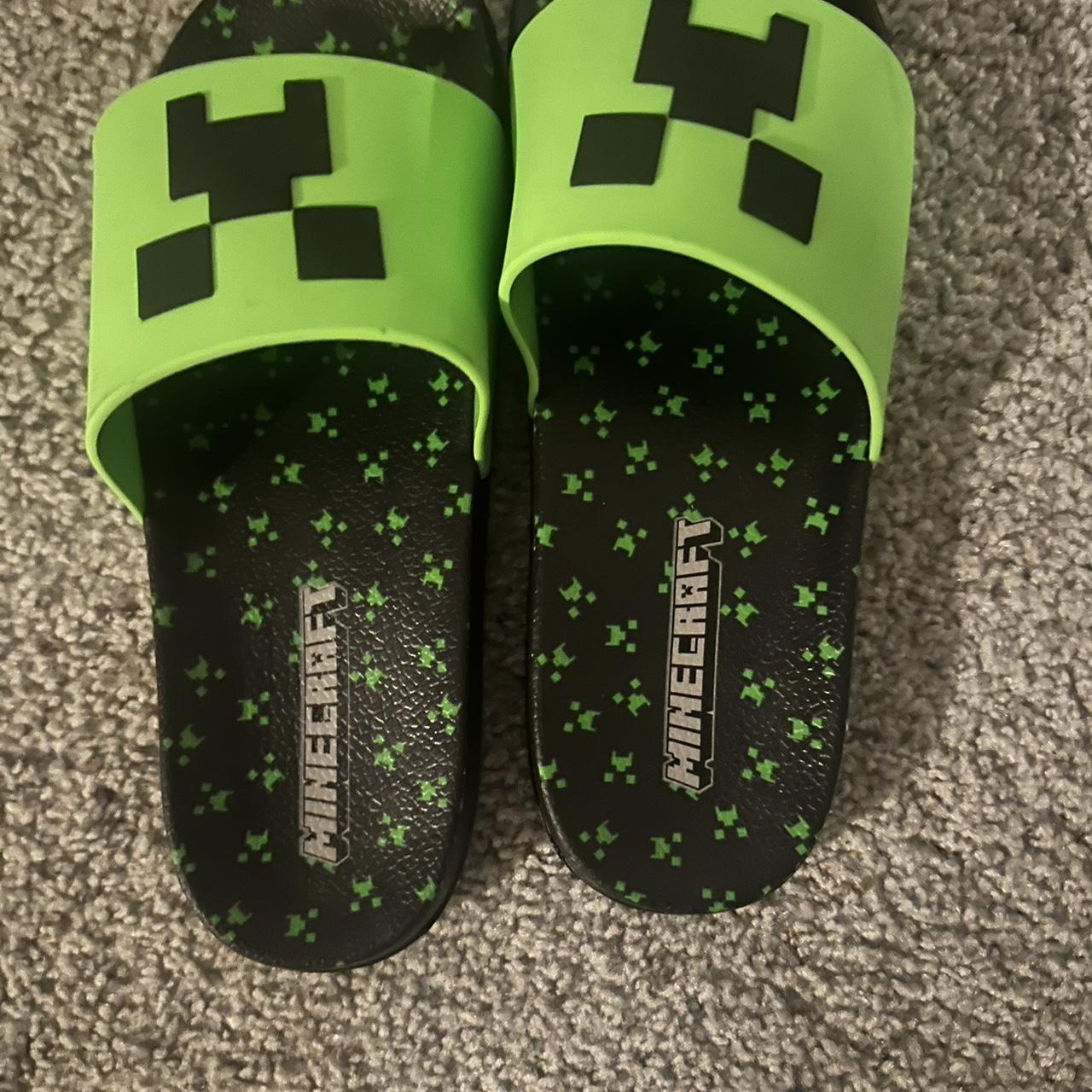 Minecraft slide sandals with a green and black... - Depop