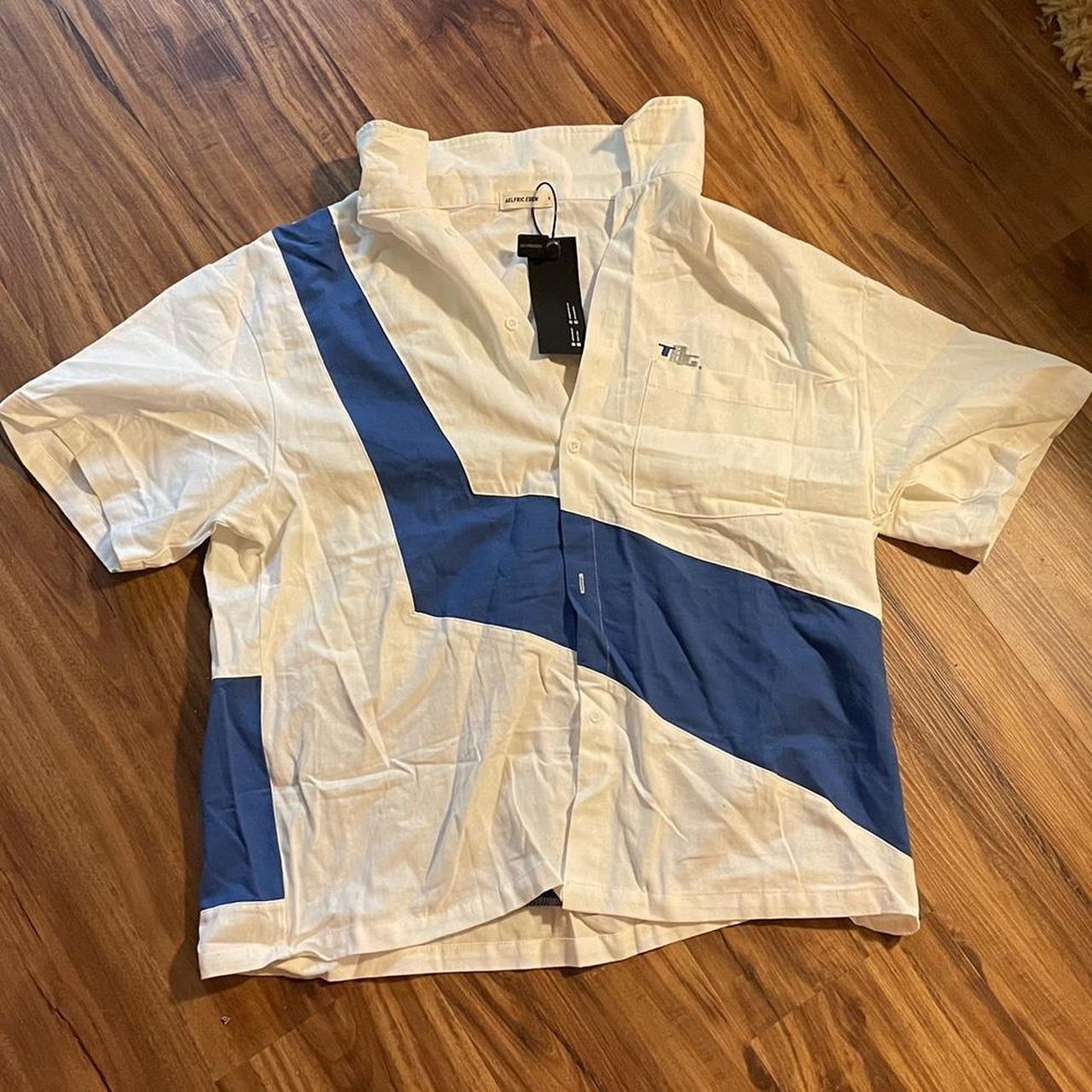 Aelfric Eden work shirt featuring blue and white... | Depop