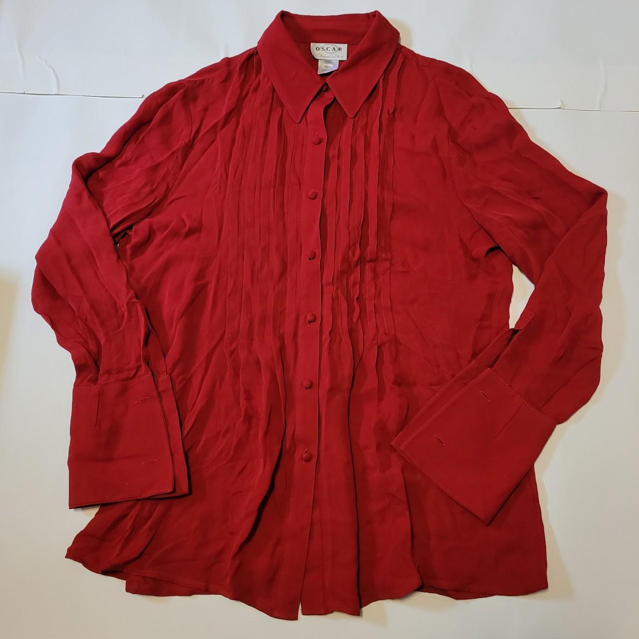 Red silk button up blouse 🖤100% silk 🖤Size 10 🖤Oscar... - Depop