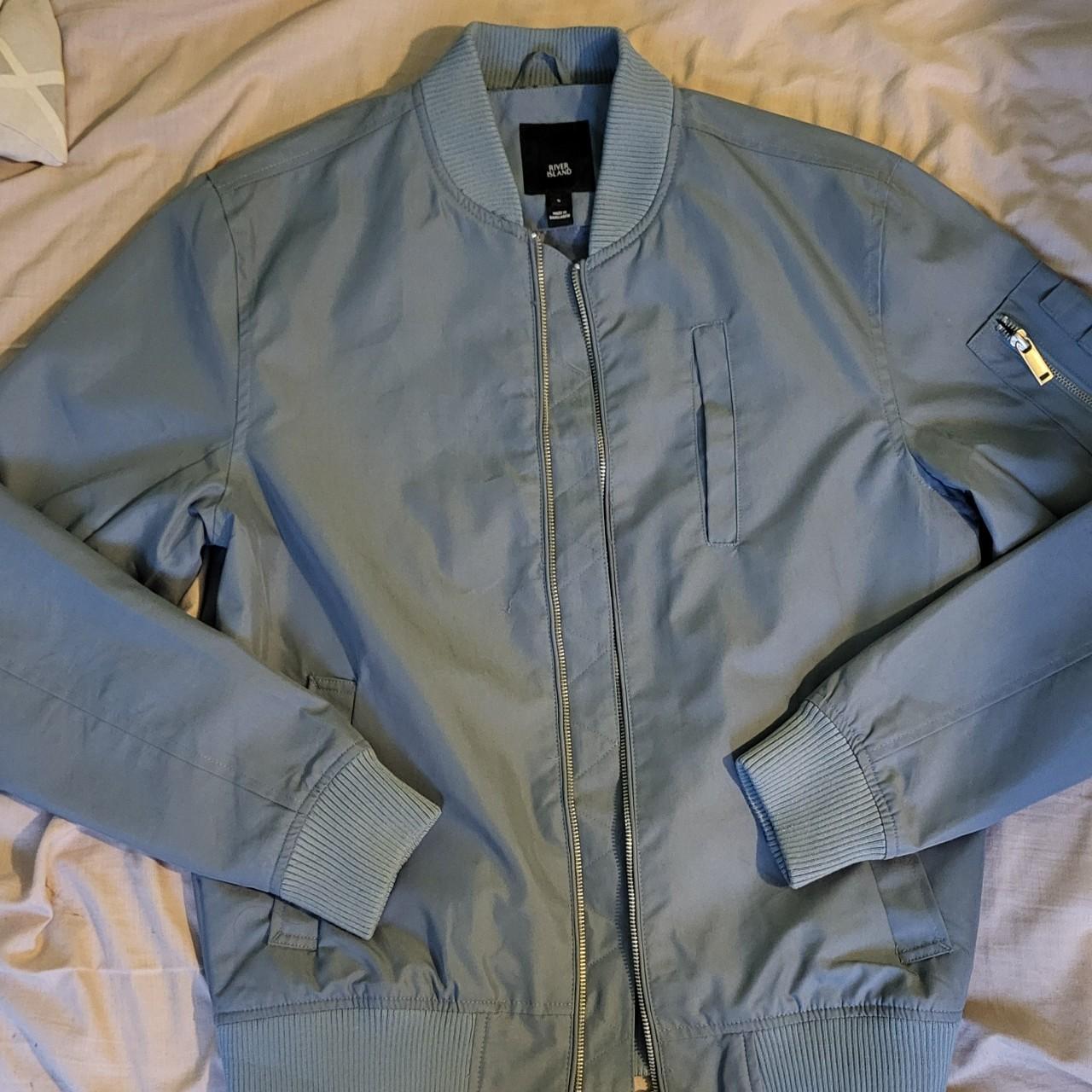 S Light blue River Island bomber jacket. Slightly... - Depop