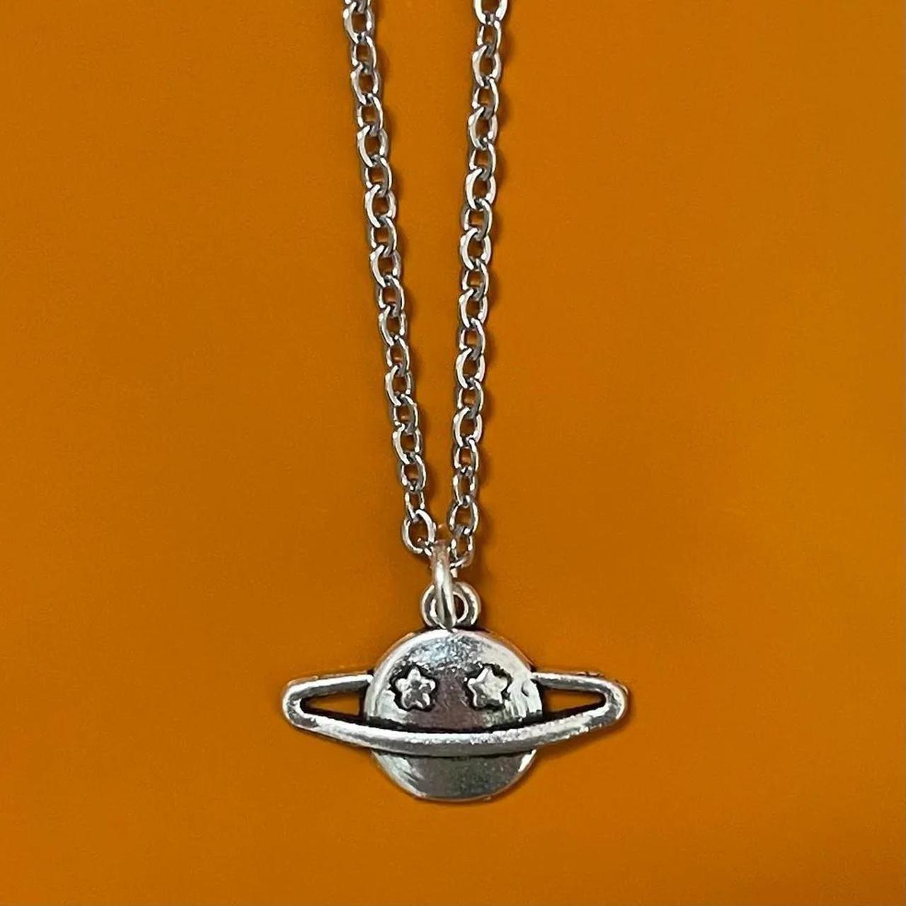 Silver Planet & Stars Necklace Made from High... - Depop
