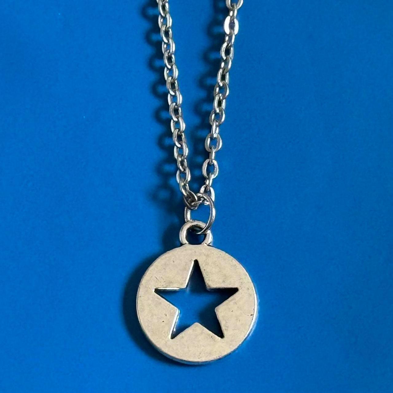 Silver Star Coin Pendant Necklace Made from High... | Depop