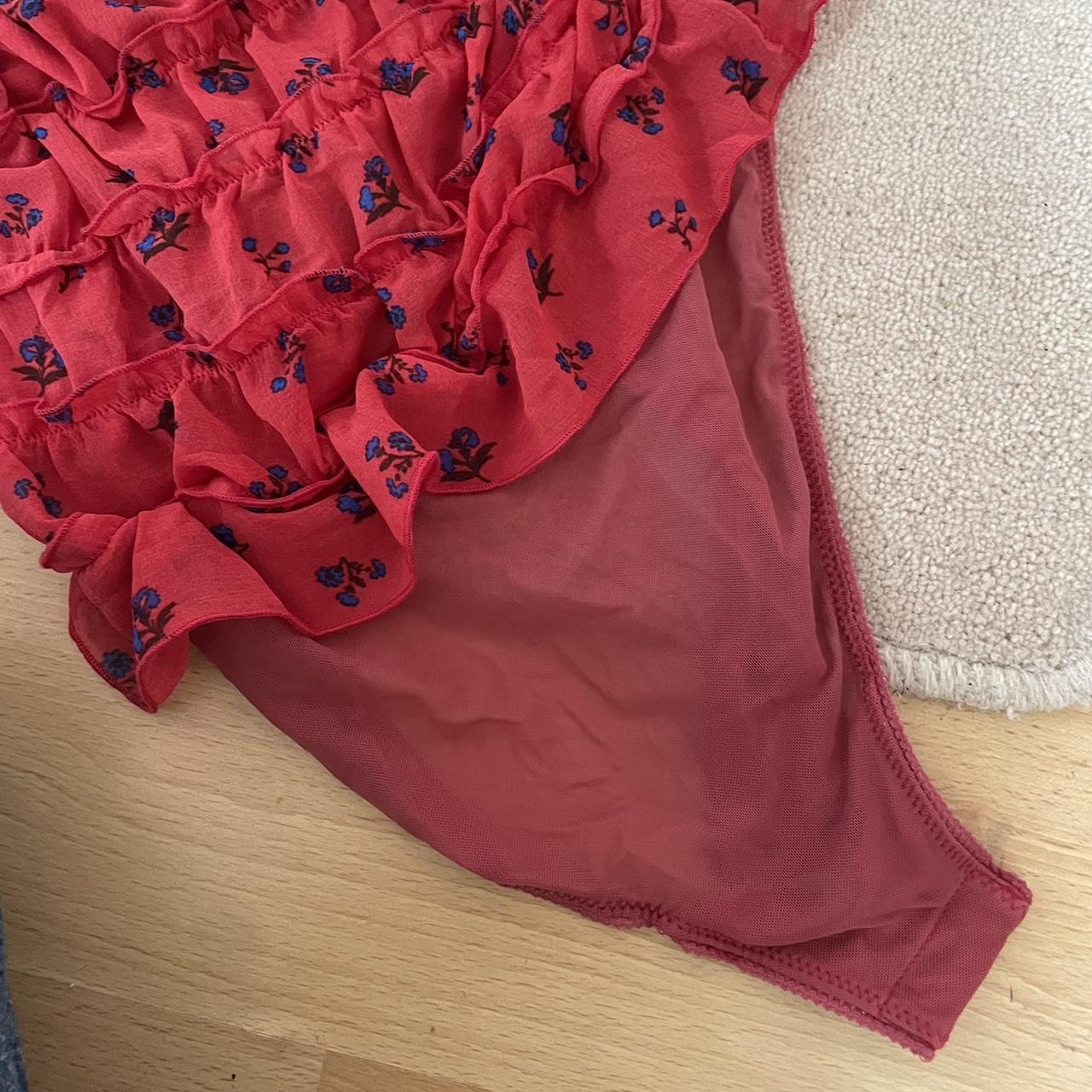 Free people red floral chiffon bodysuit Sooo... - Depop
