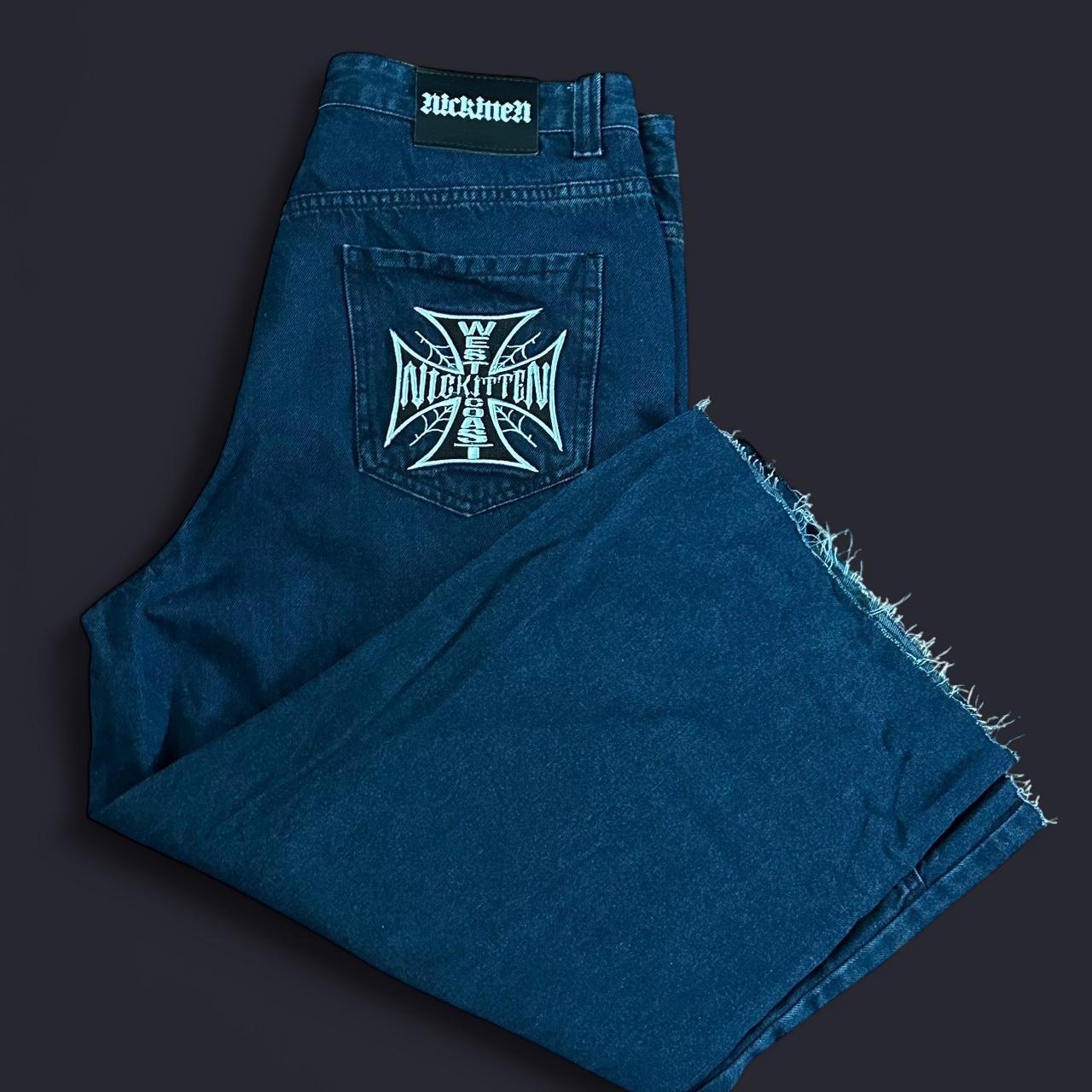Blue baggy (dead stock) nickitten jeans with... | Depop