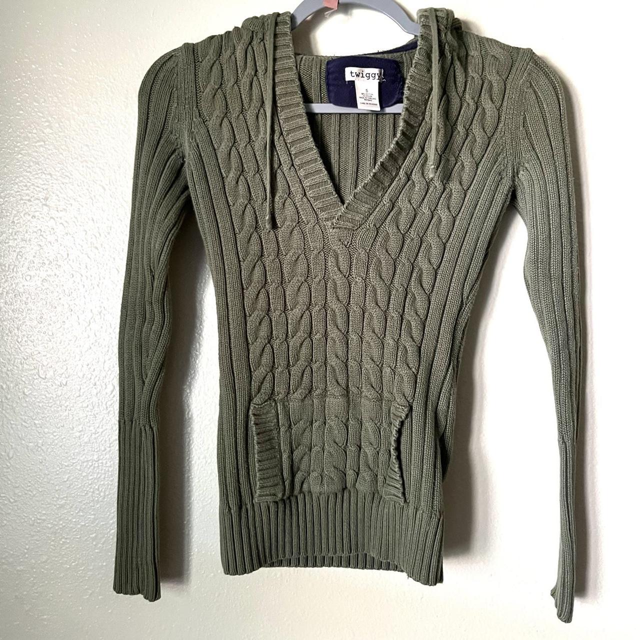 knit hooded sweater in olive green by twiggy has... - Depop