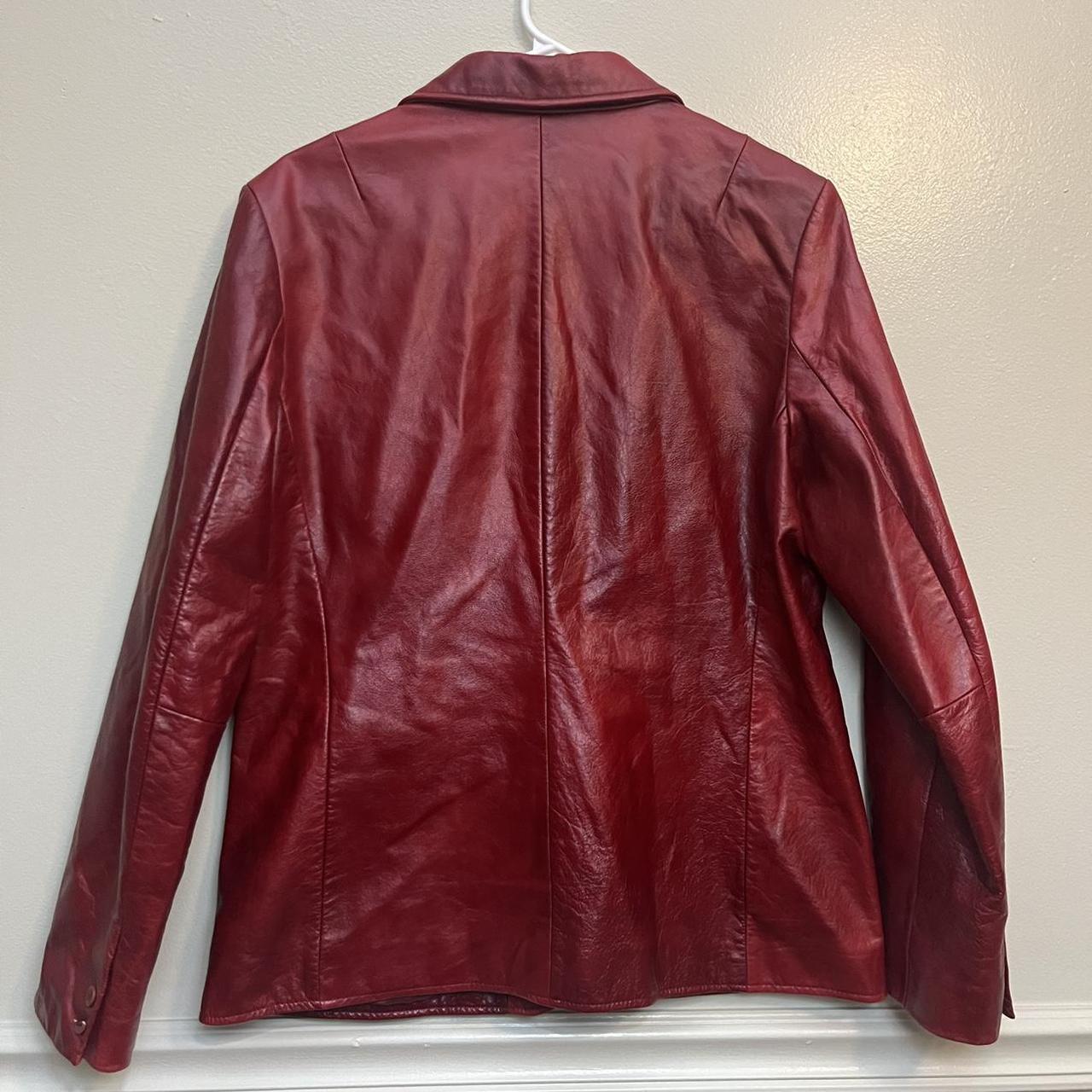 90s GAP red leather jacket good condition only flaw... - Depop