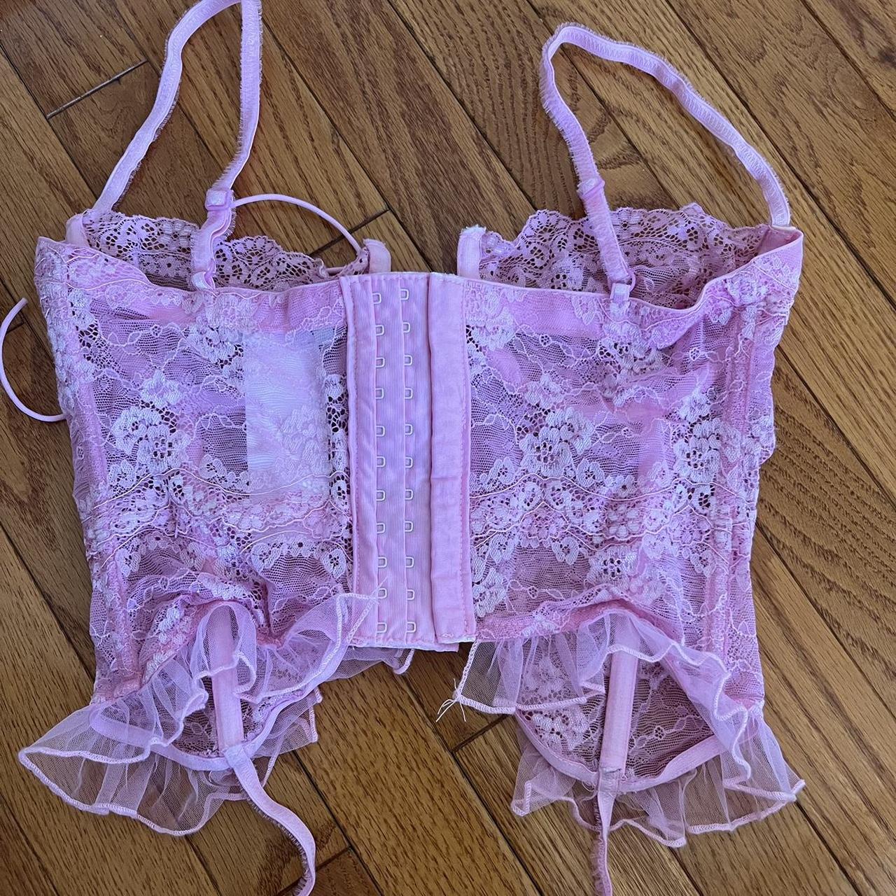 Kiki Riki pink lace bustier top size small - Depop