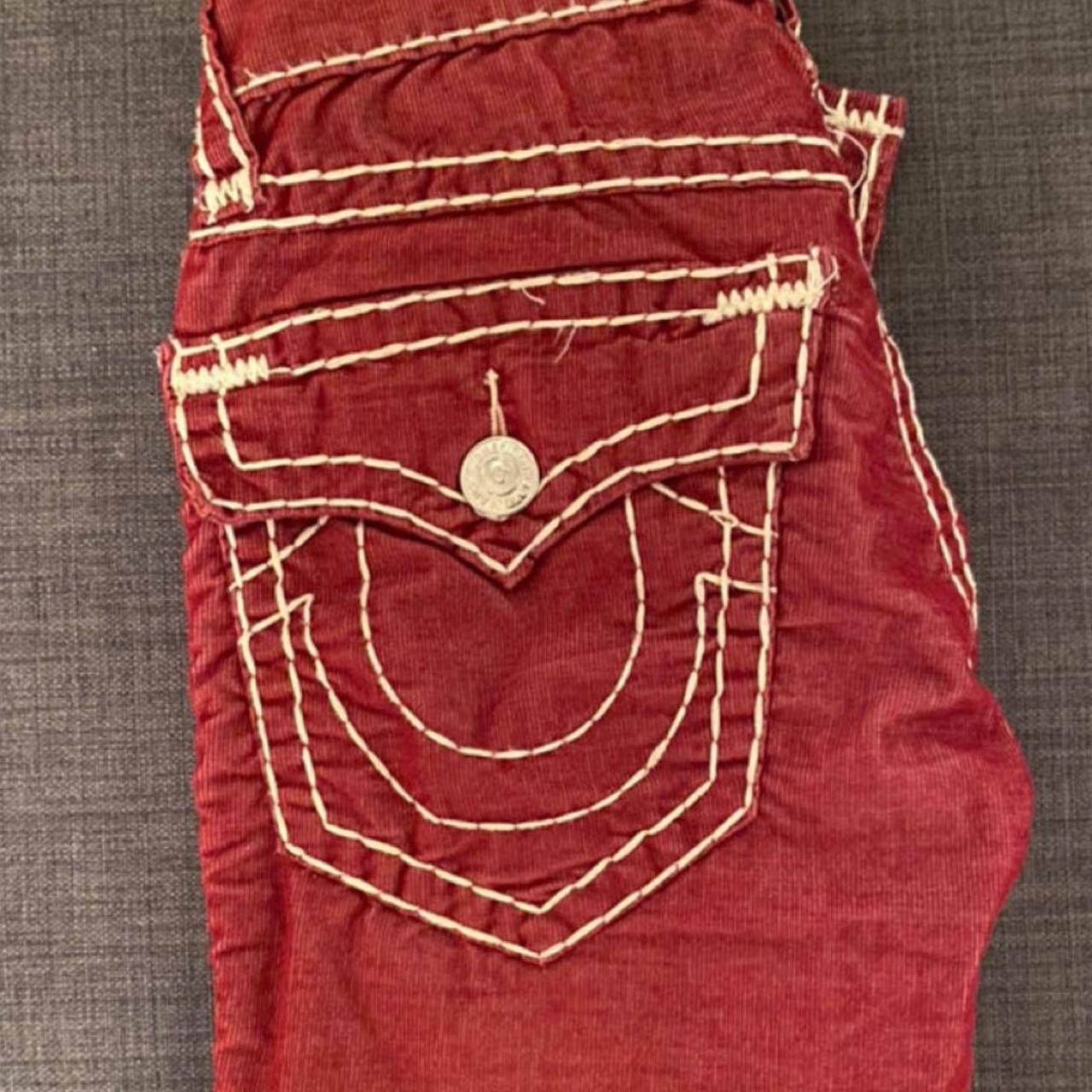 Red Curduroy True Religion pants Open to offers - Depop