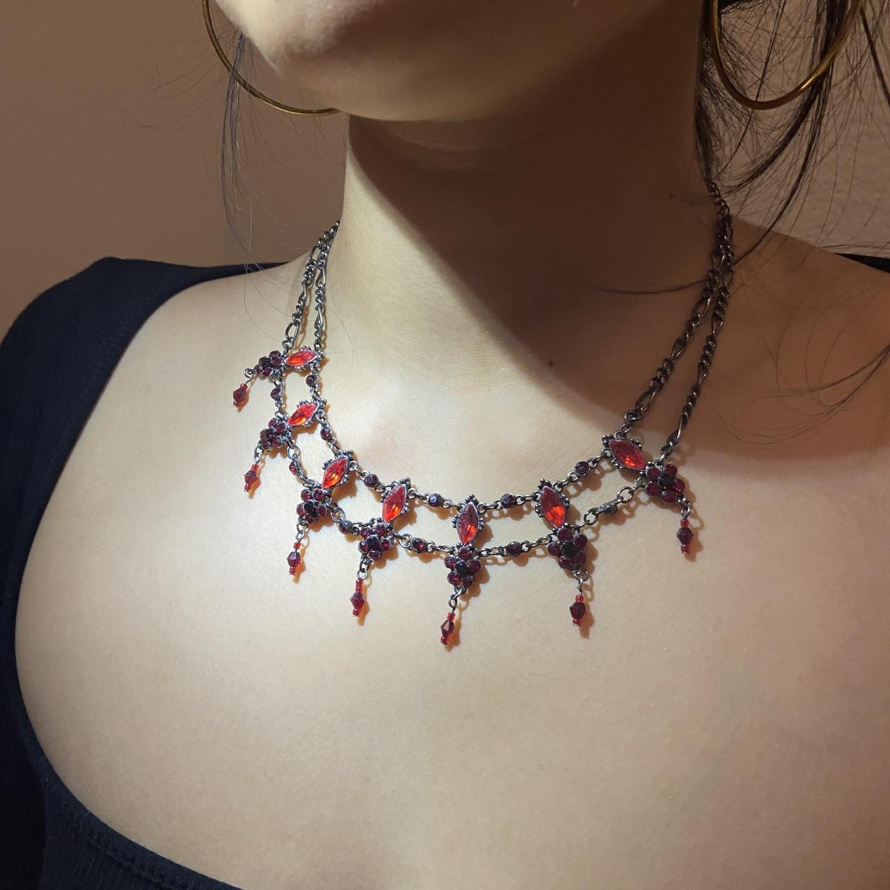 RED CRYSTAL GOTH NECKLACE! SUCH A BEUTY AND VAMPY,... - Depop