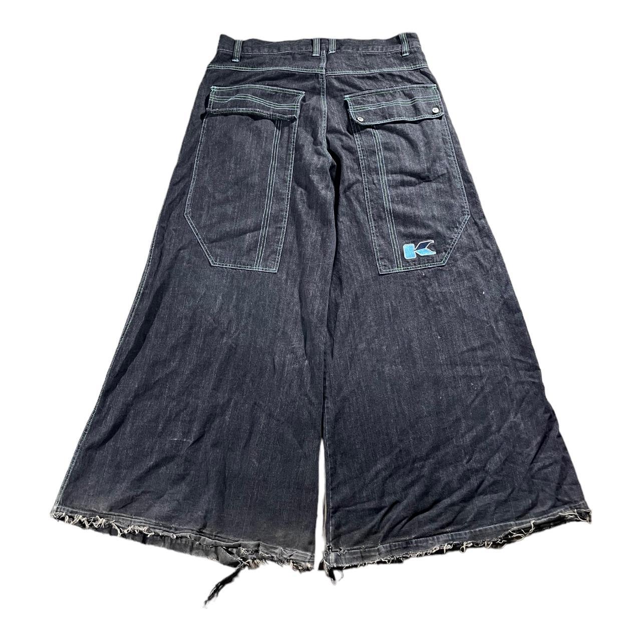 Rare wide leg rave skater kikwear distressed jeans... - Depop