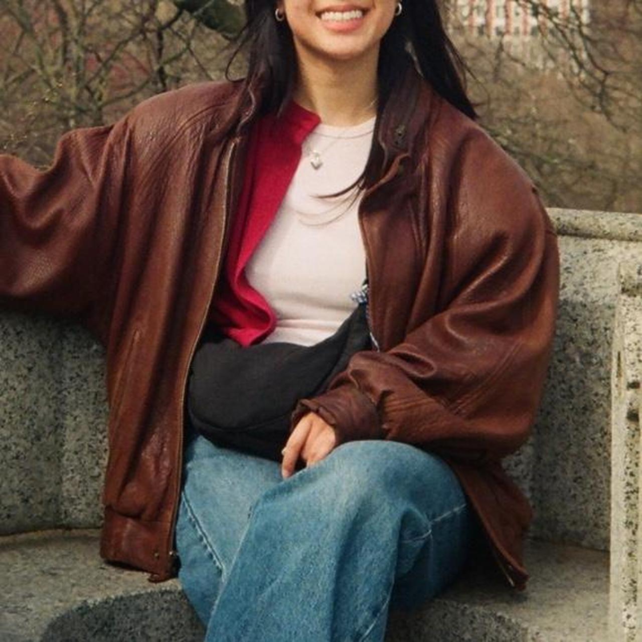 M. Julian Adventures Brown Leather Bomber Jacket... - Depop