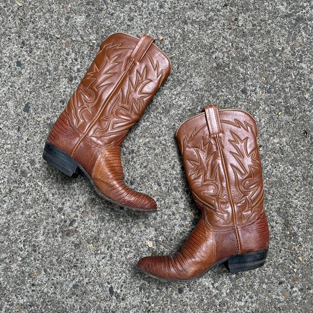 Vintage brown leather Tony Lama cowgirl boots Good... - Depop