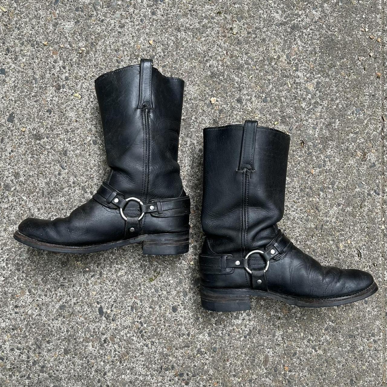 Vintage black leather Frye motorcycle boots These... - Depop