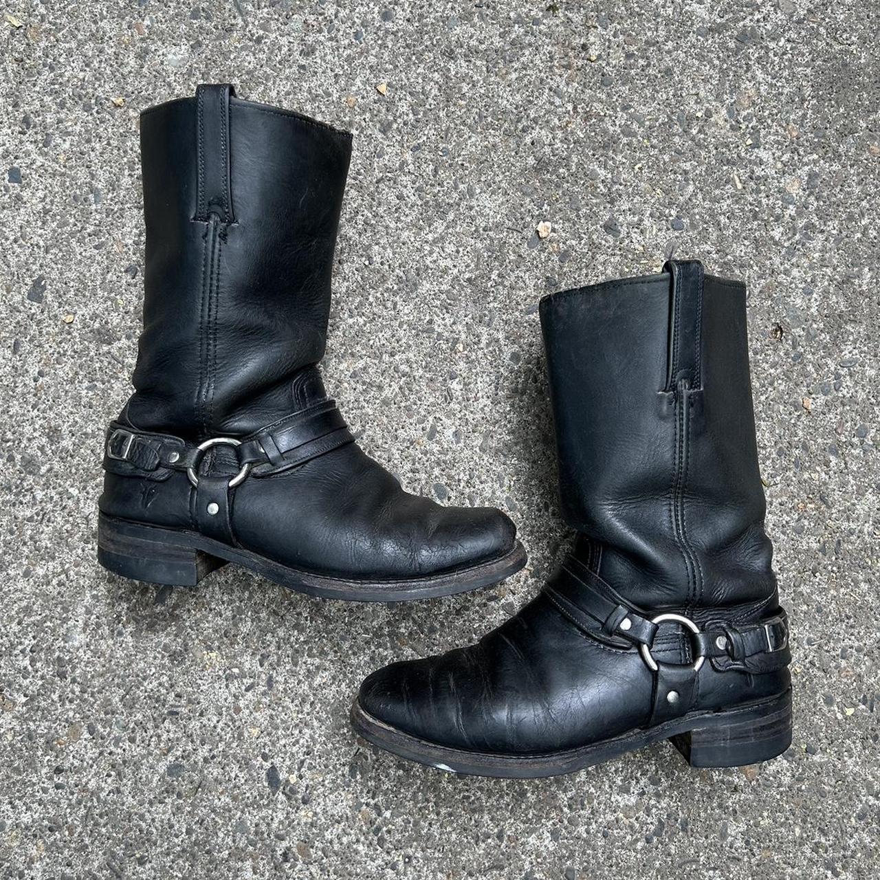 Vintage black leather Frye motorcycle boots These... - Depop