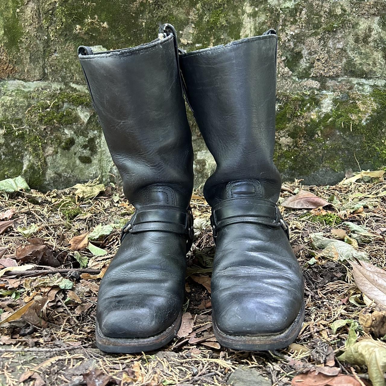 Vintage black leather Frye motorcycle boots These... - Depop