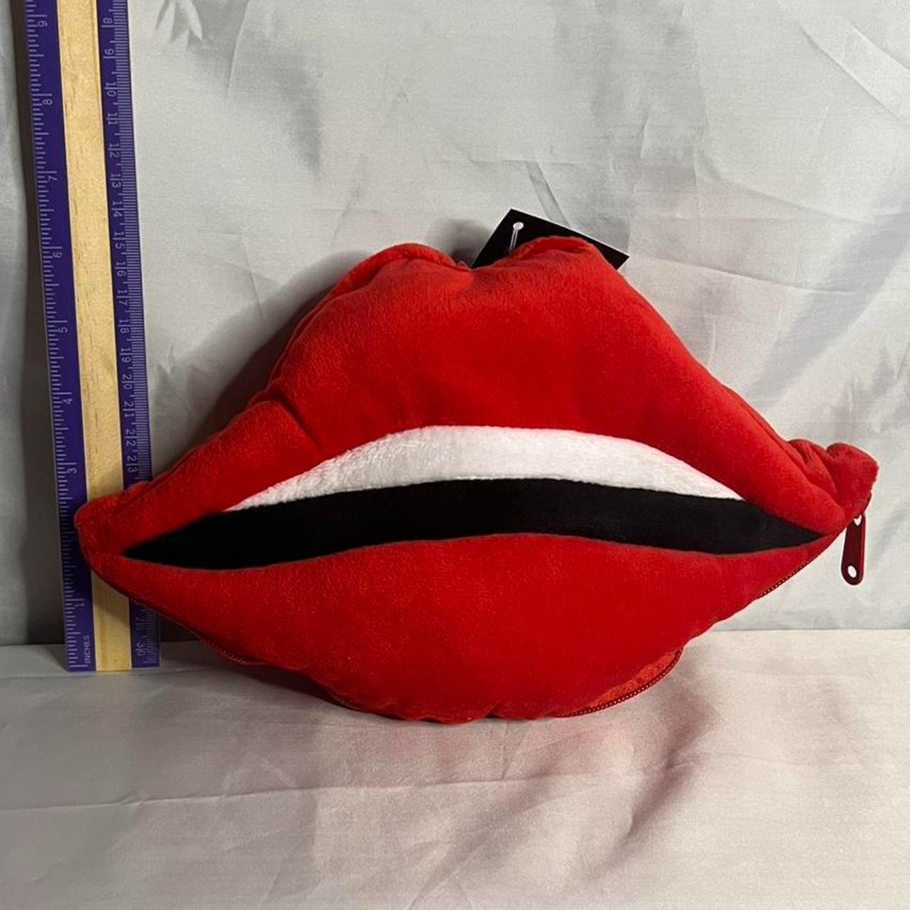 Red lips zippered plush pouch with mini kissy face... - Depop