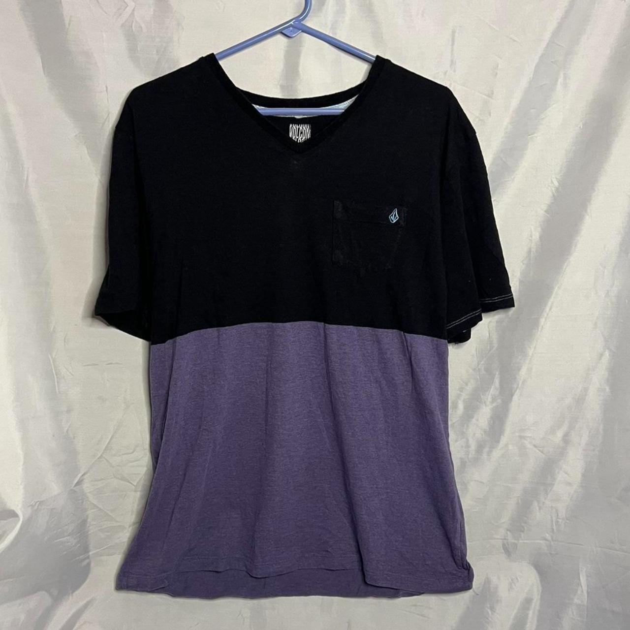 Volcom Black and purple Halferizer v-neck shirt. 55%... - Depop