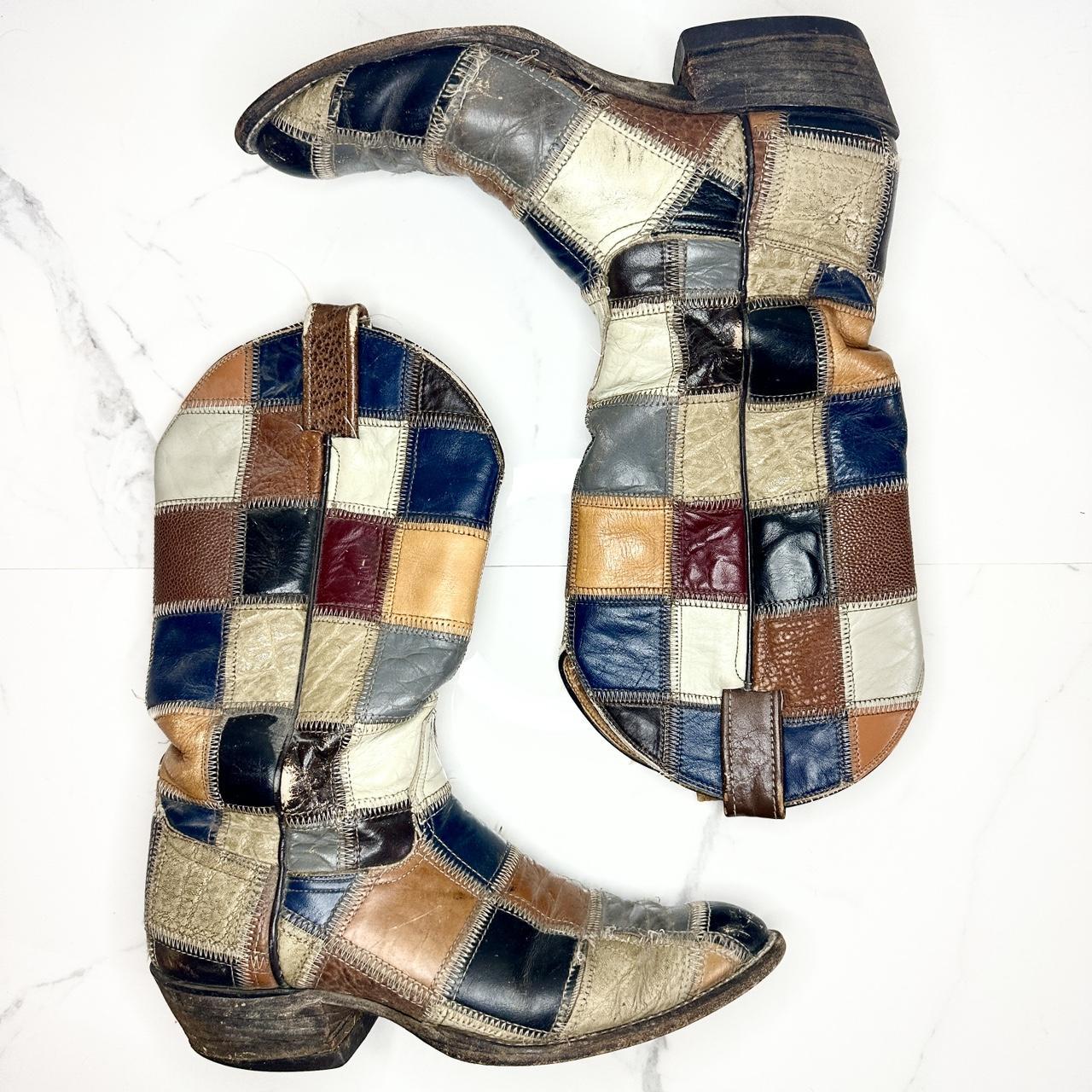 Vintage 70s Patchwork Cowboy Boots Laramie Leather... - Depop
