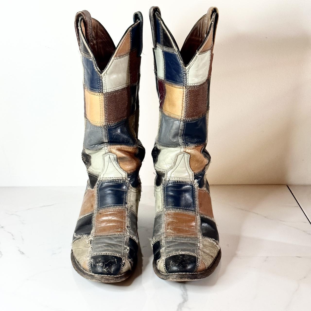 Vintage 70s Patchwork Cowboy Boots Laramie Leather... - Depop