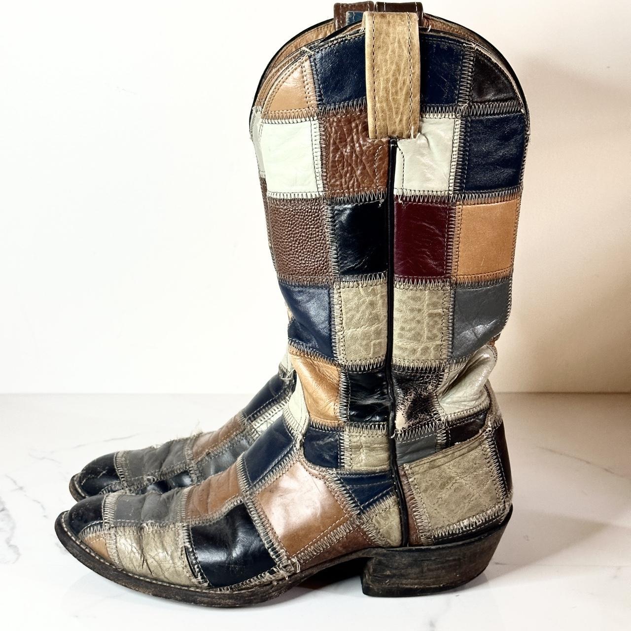 Vintage 70s Patchwork Cowboy Boots Laramie Leather... - Depop