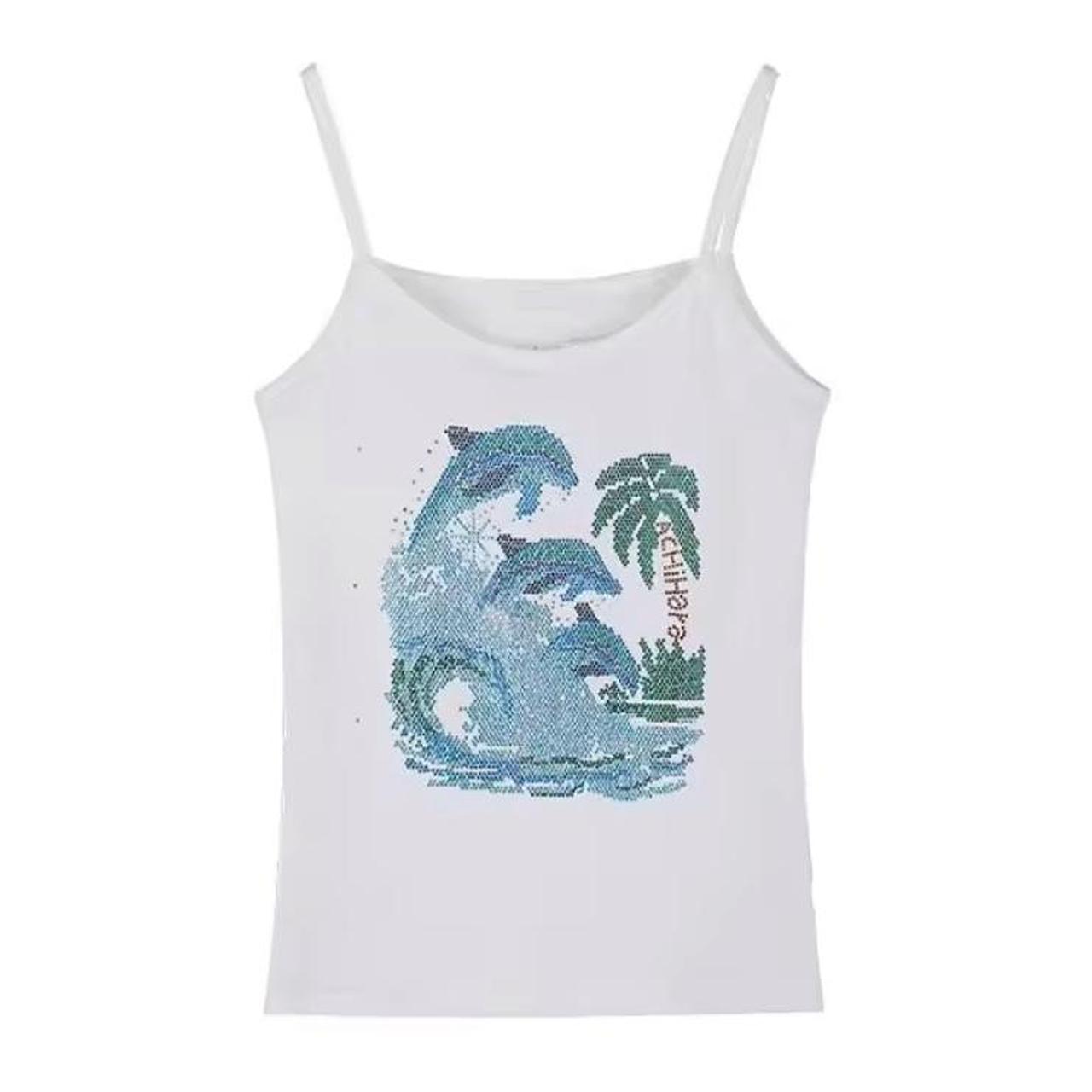 Cute Summer Rhinestone Tank Top Sleeveless Length... - Depop