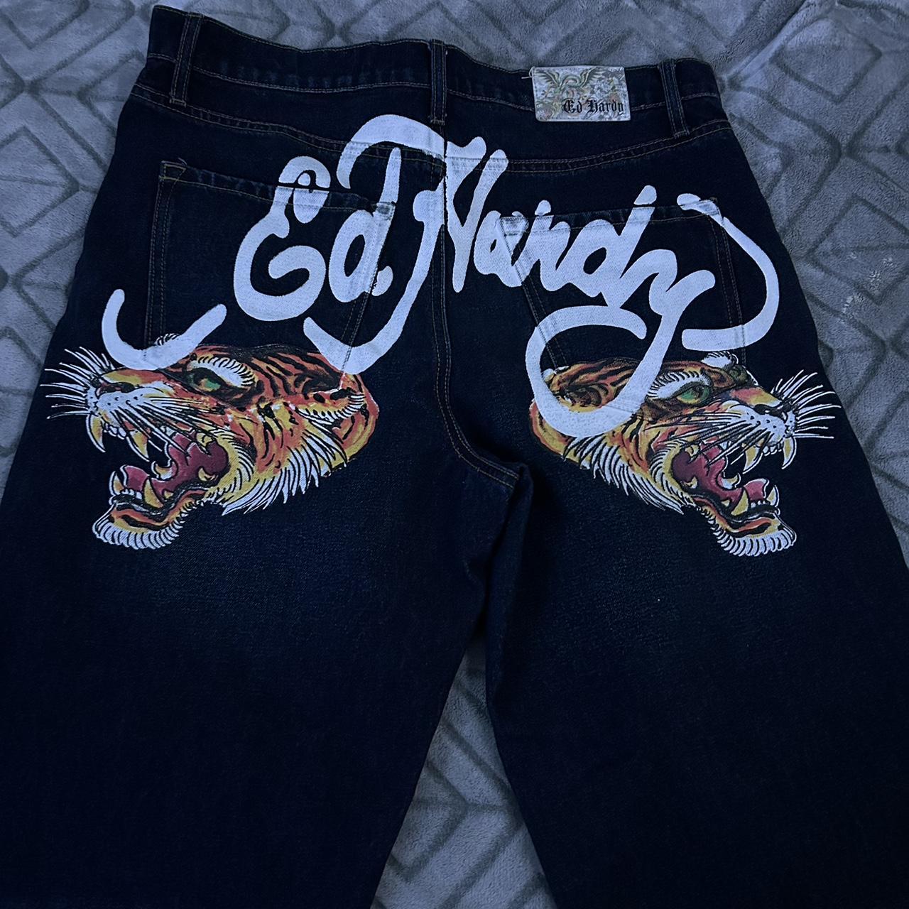 Vintage Ed Hardy Jeans Dark blue Baggy mint condition - Depop