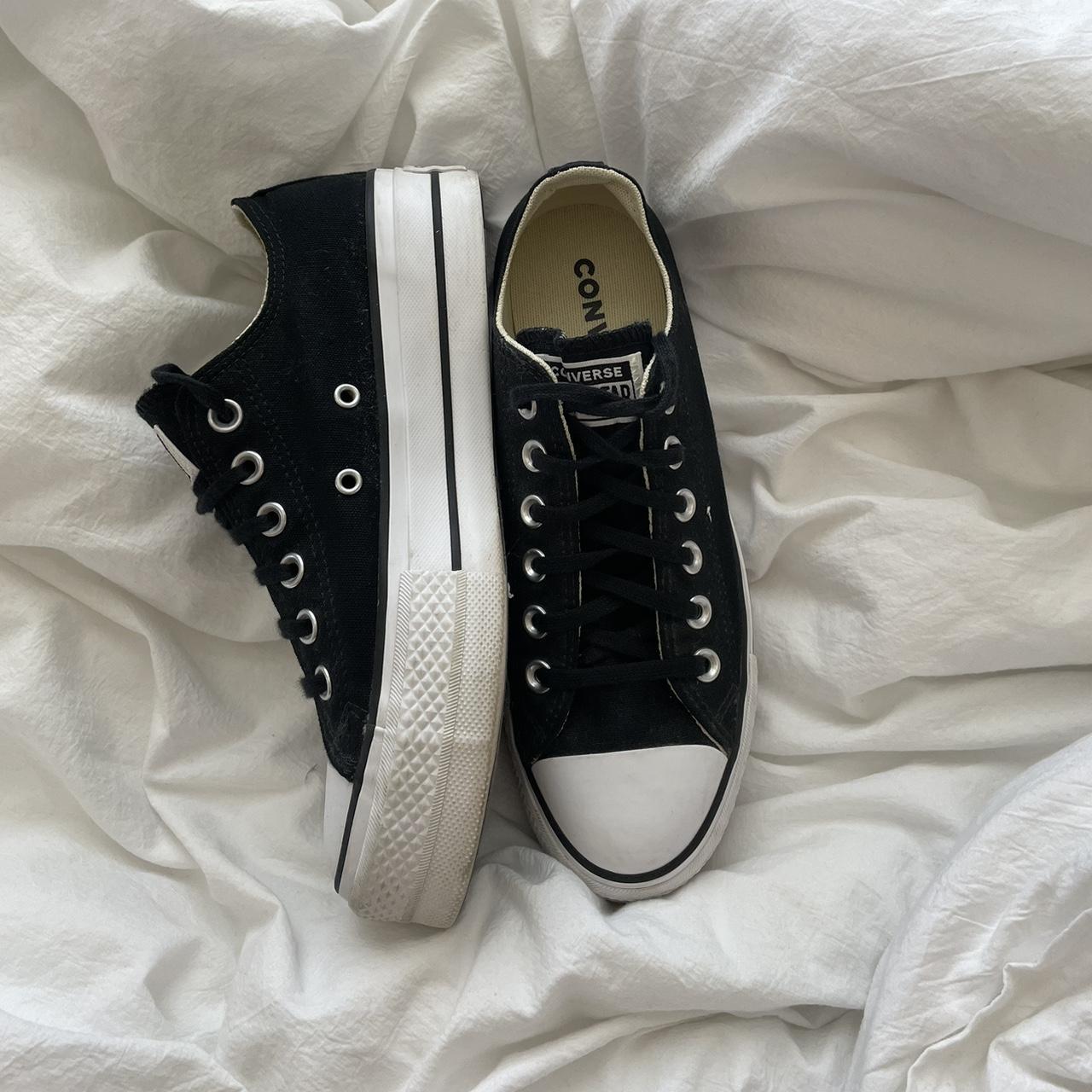 size 7 lowtop black platform converse - Depop