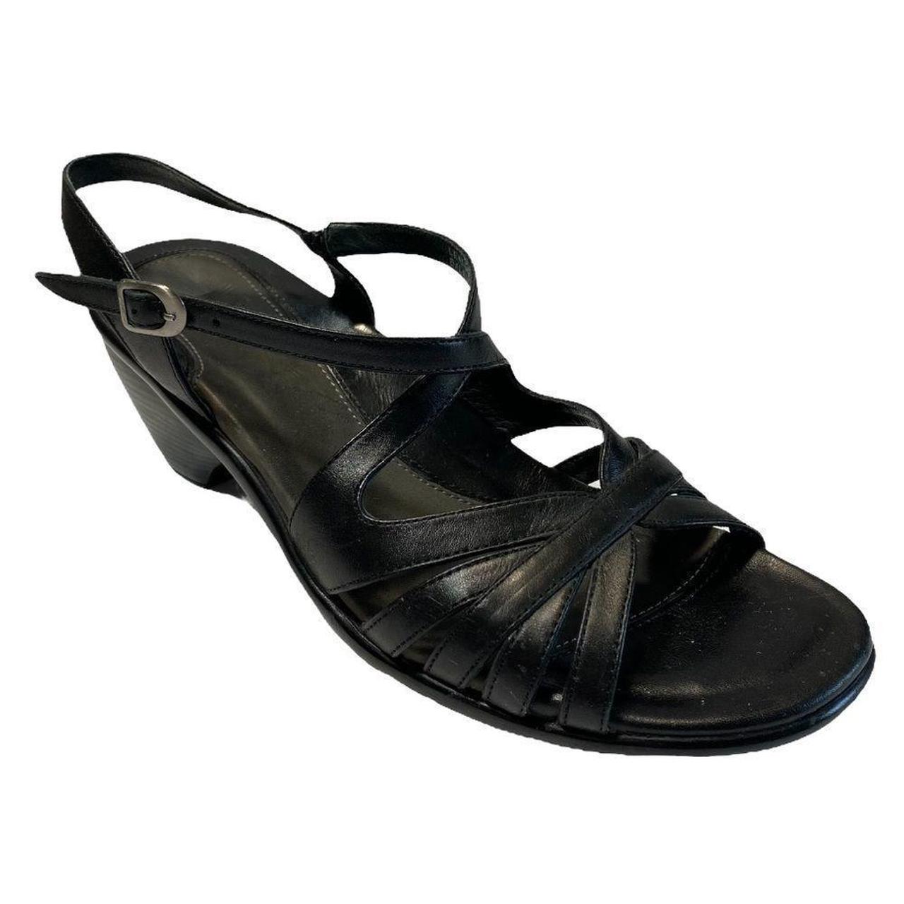 Picturing black leather strappy clog sandals from... - Depop