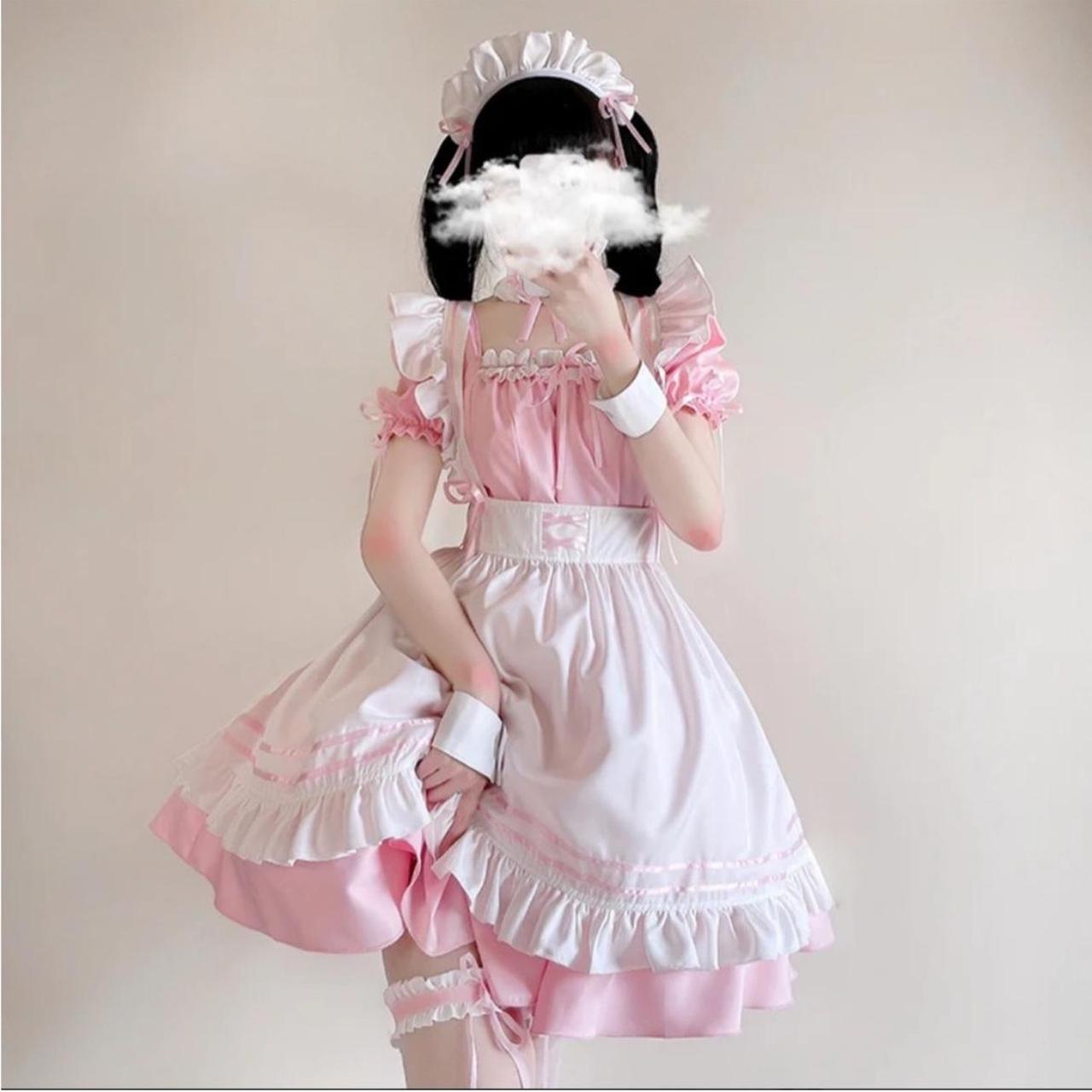 Youvimi Kawaii Pink Lolita Maid Cosplay Outfit Size... - Depop