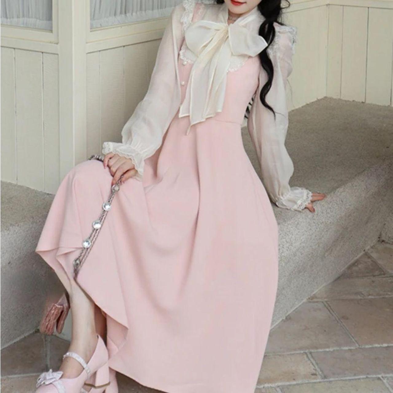 Long pink dress suited for spring or fall, long... - Depop