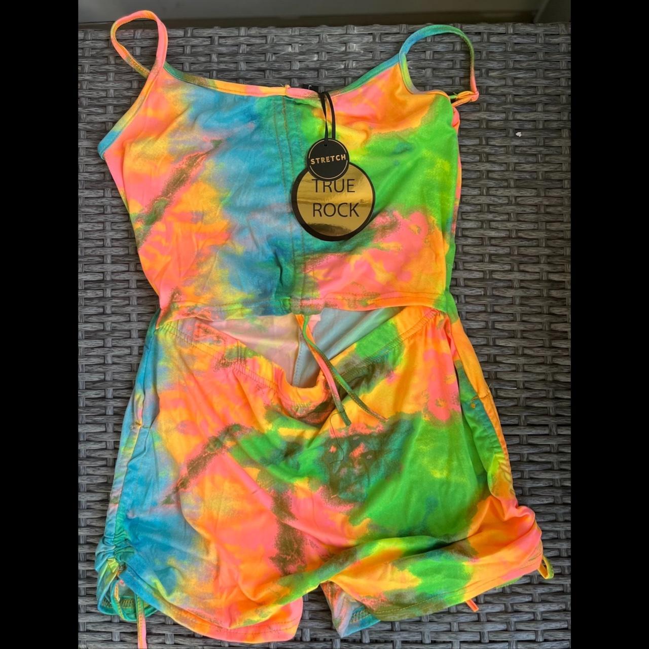 True Rock colorful tie dye neon festival rave 1... - Depop