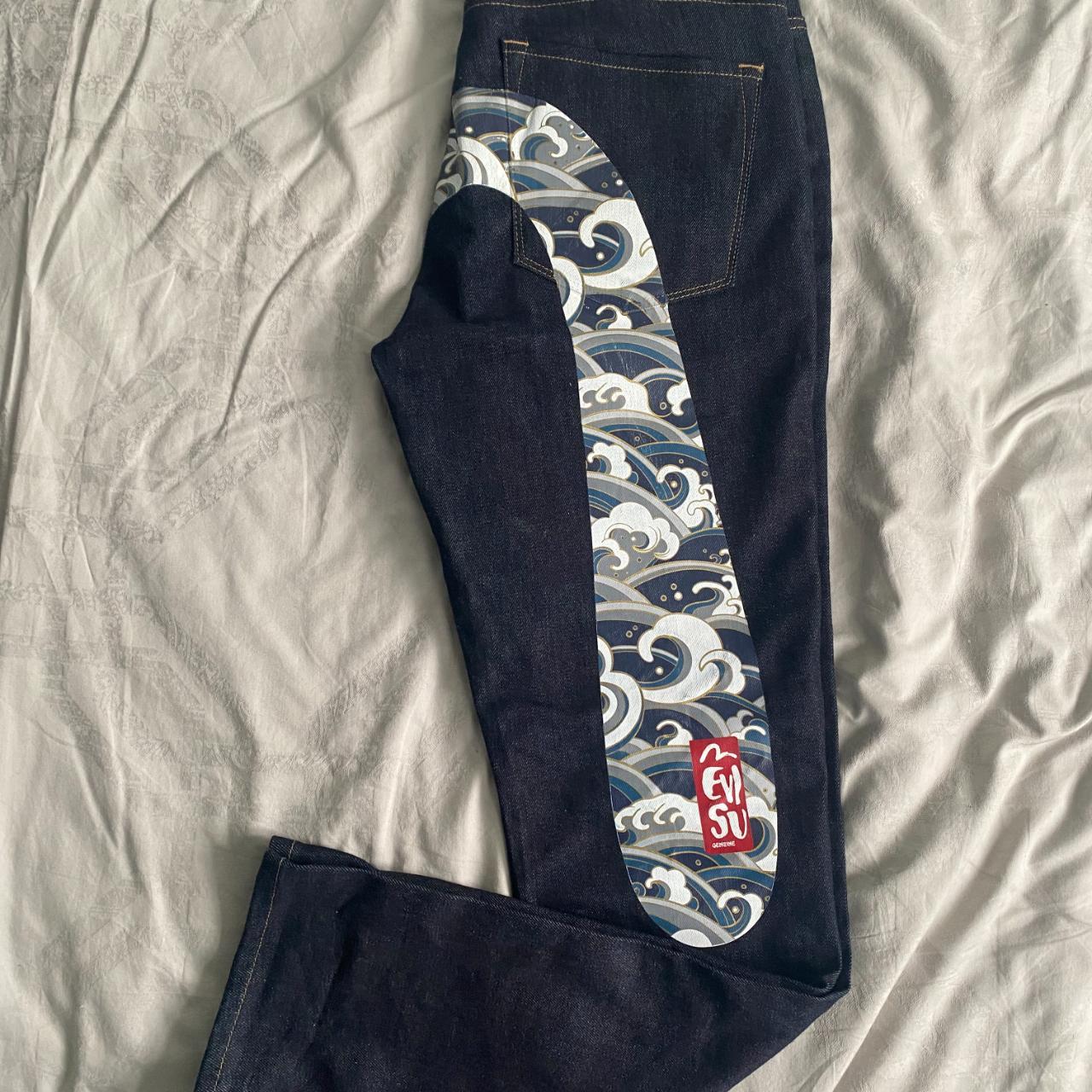 Evisu Diacock jeans Rare blue wave design W34 -... - Depop