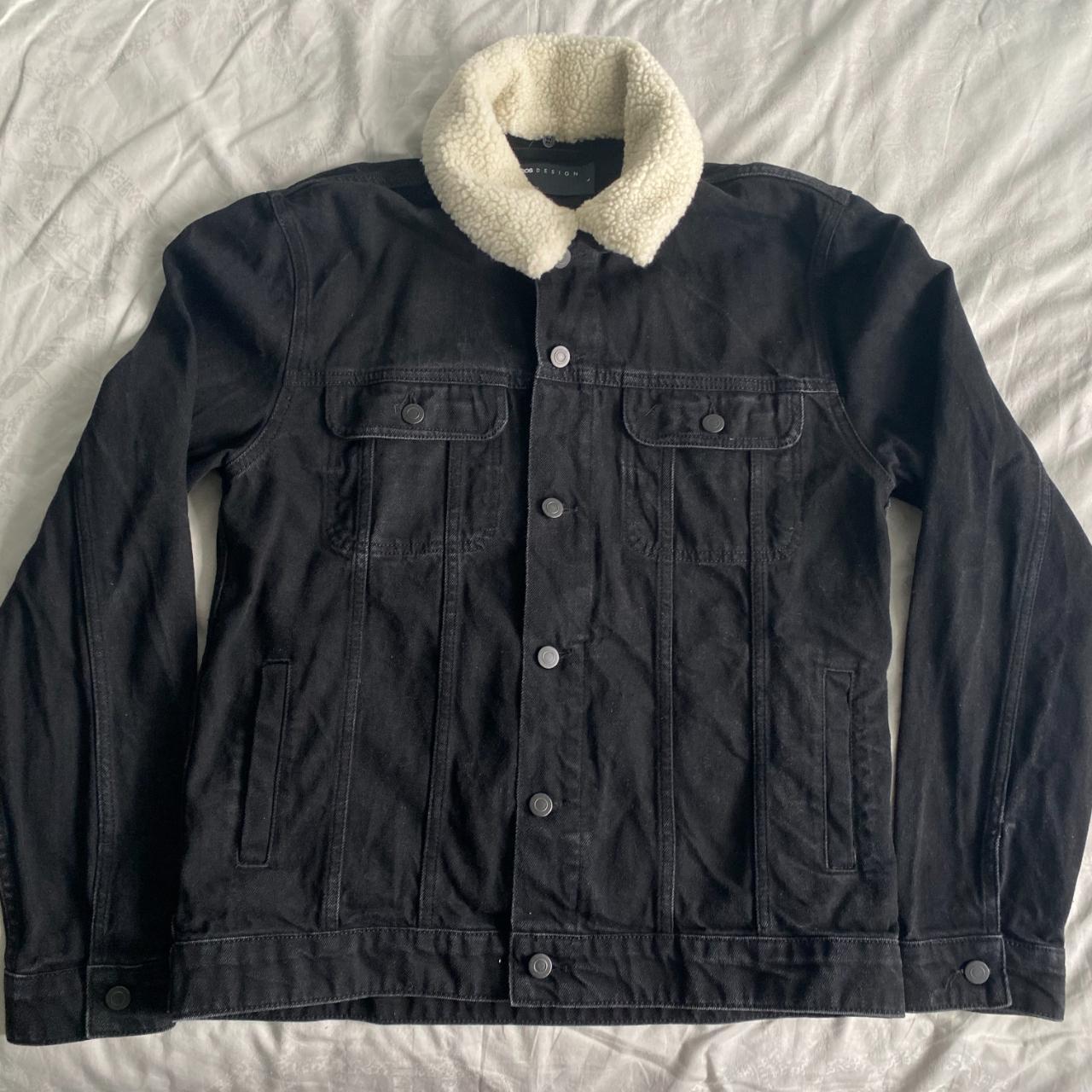 Asos Design black denim jacket with detachable Borg... - Depop
