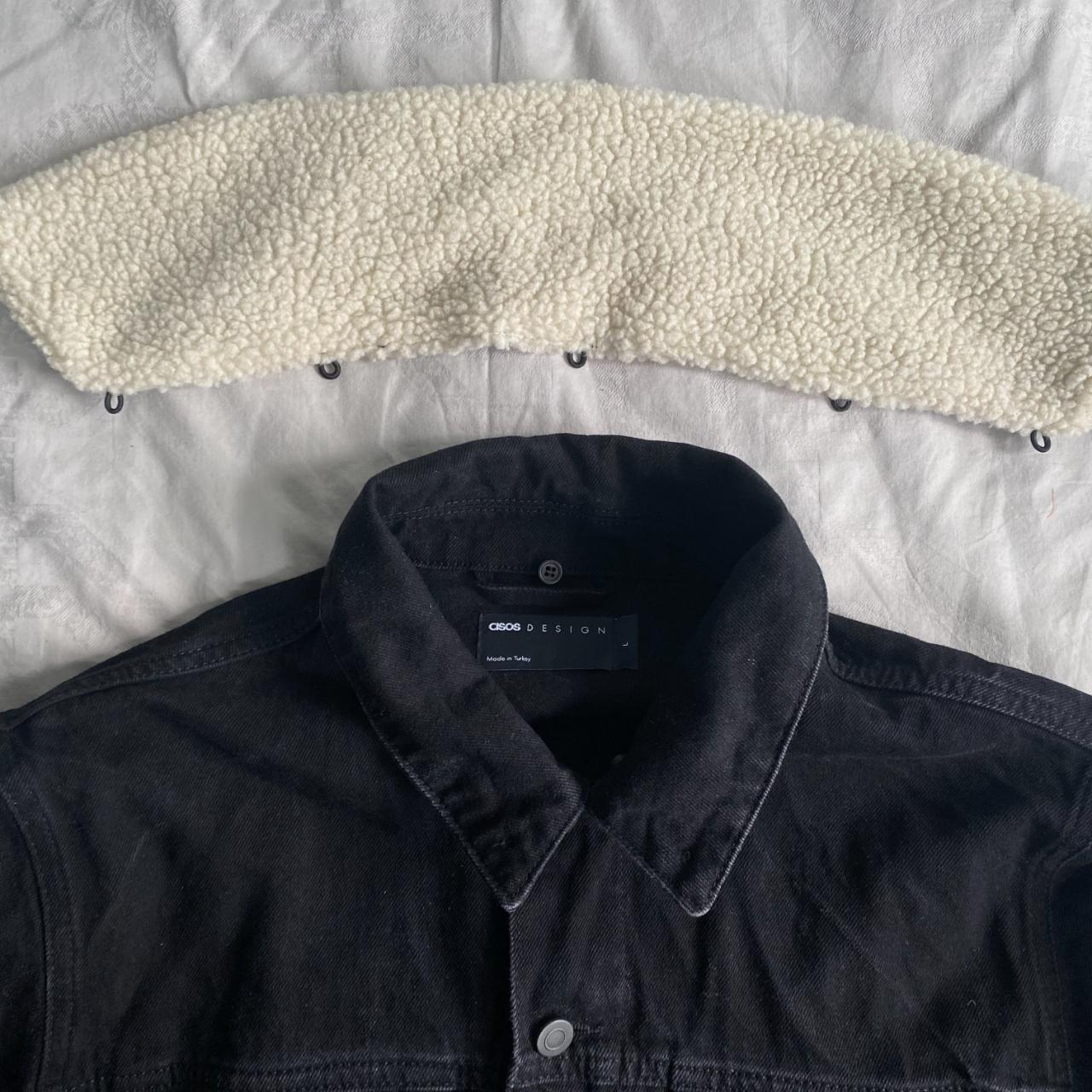 Asos Design black denim jacket with detachable Borg... - Depop