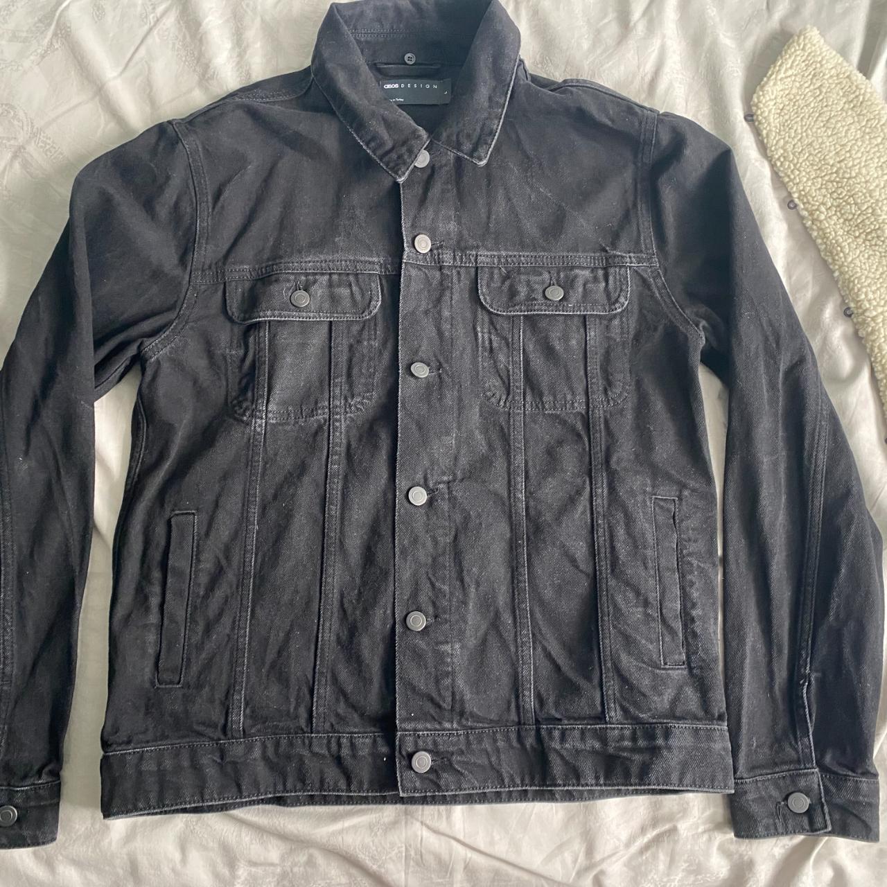 Asos Design black denim jacket with detachable Borg... - Depop