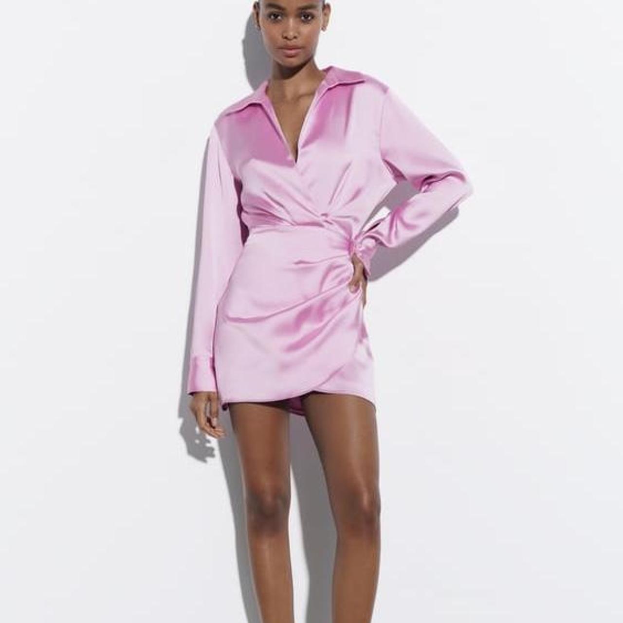 Zara satin pink dress - flattering and comfy with... - Depop