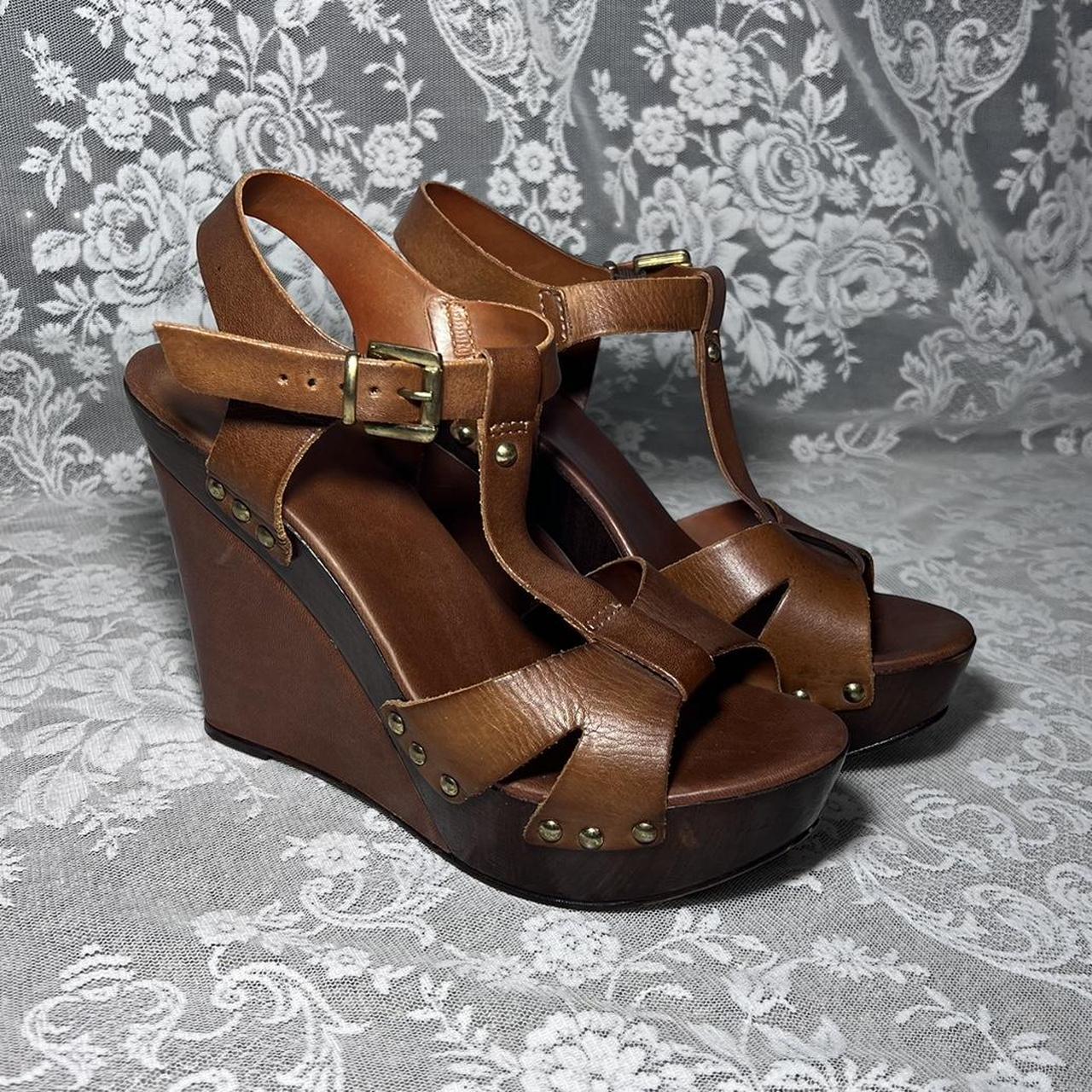Y2K Boho Wooden Studded Chunky Platform Wedges 5 /... - Depop