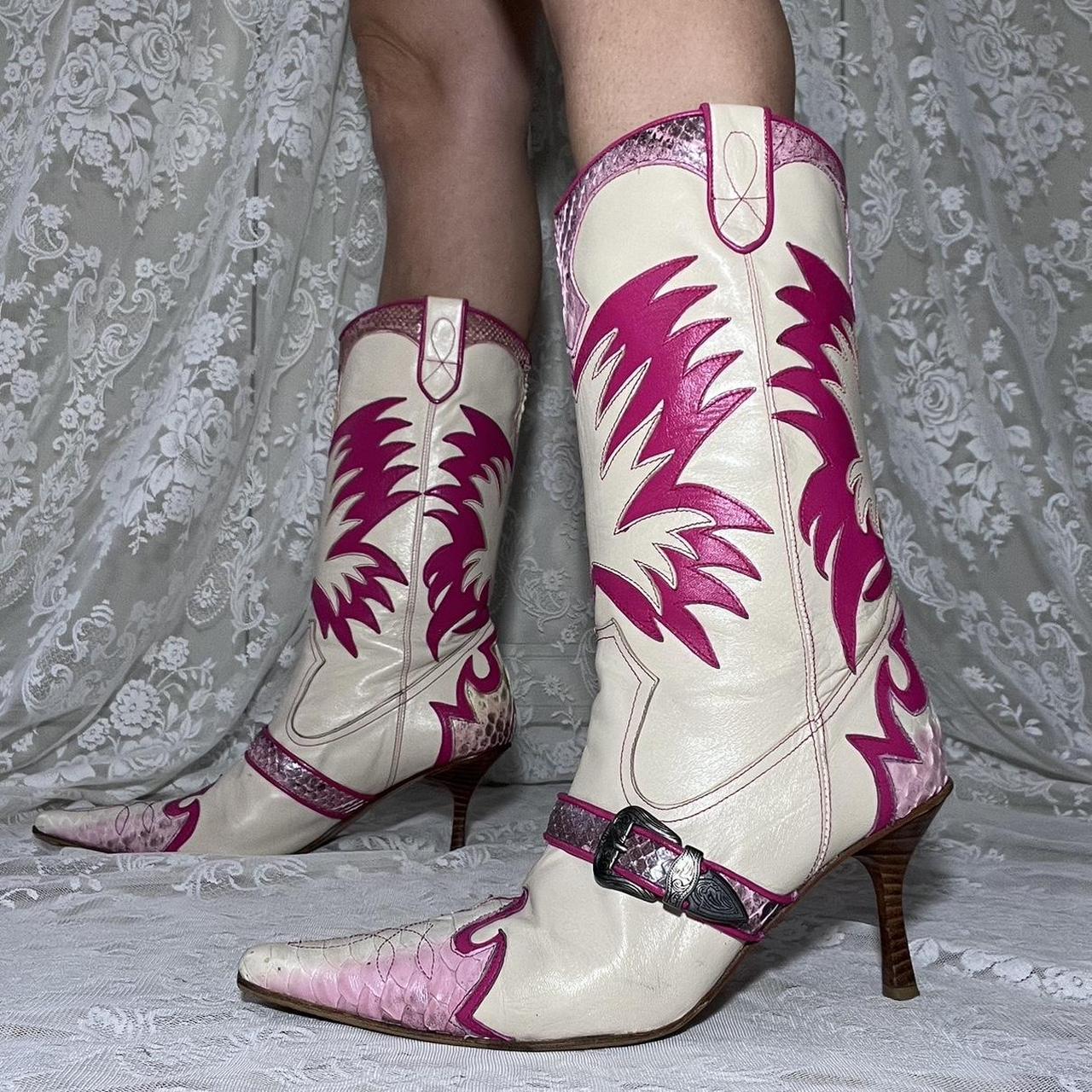Vintage Pink Cream Cowboy Boots UK 6 /39 *bag sold... - Depop