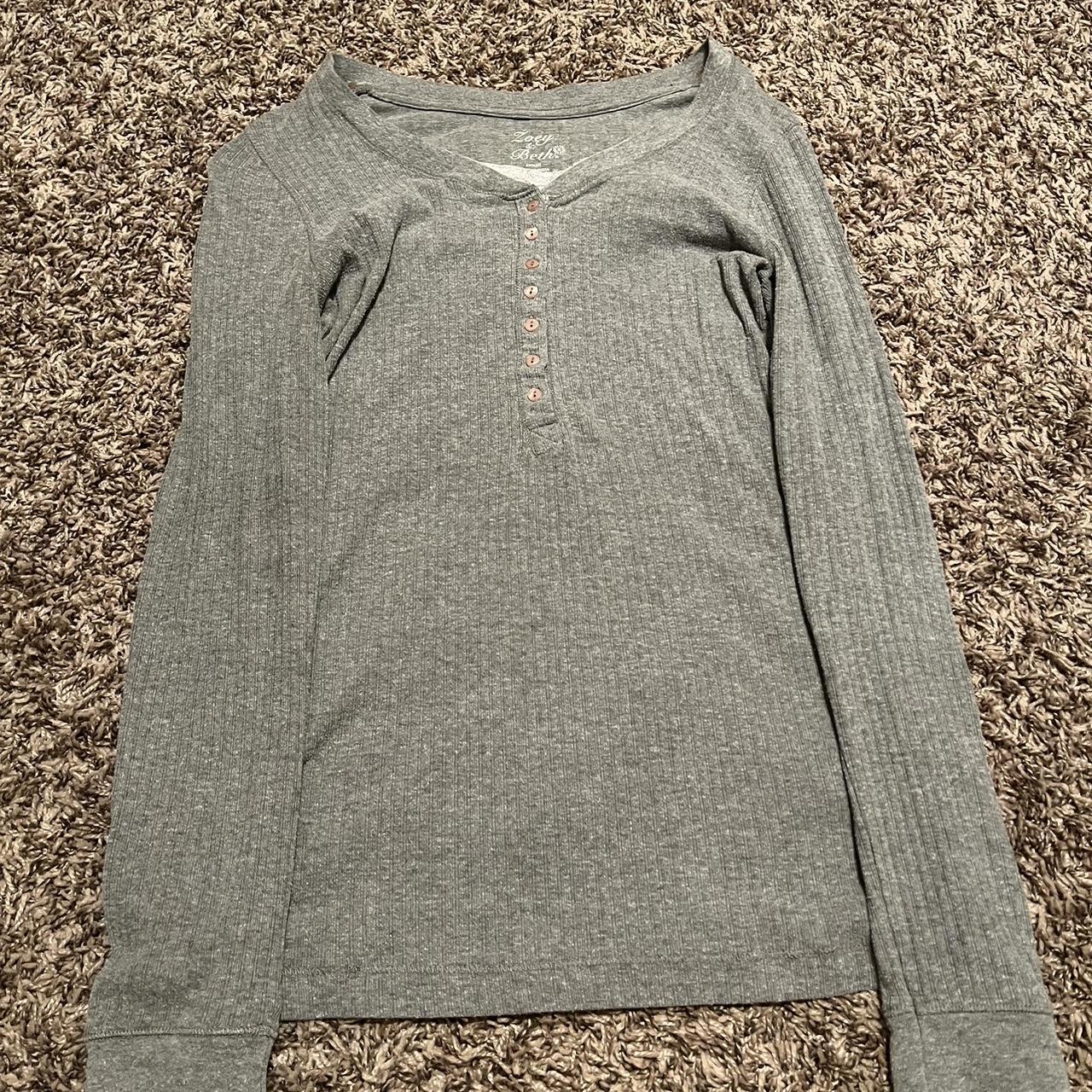 Grey henley top with white lace | Brand: Zoey and... - Depop