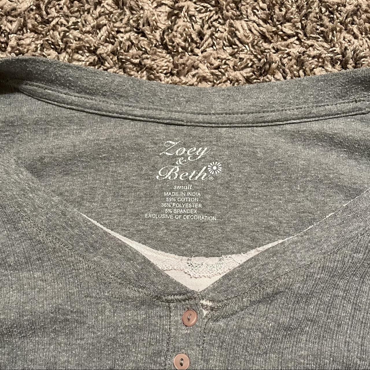 Grey henley top with white lace | Brand: Zoey and... - Depop