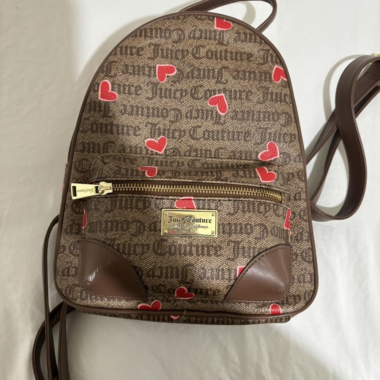 Juicy Couture mini backpack in brown and red with... | Depop
